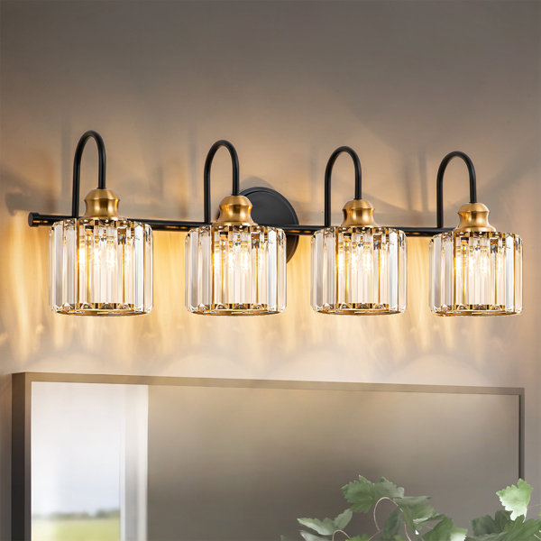 Mercer41 Gjystina 3-Light Dimmable Gold-Black/Chrome Crystal Vanity ...