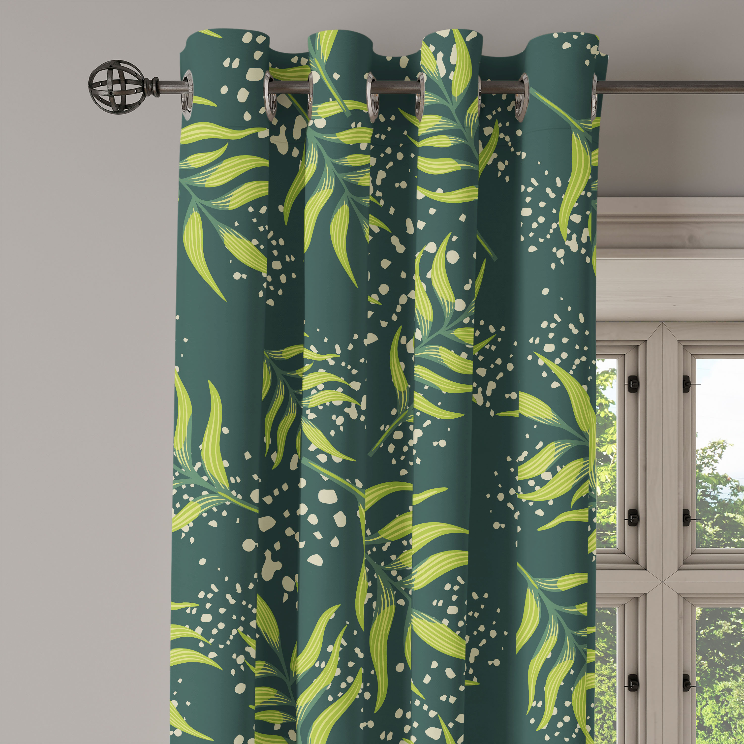 East Urban Home Fern Leaves Grommet Curtain Leafy Jungle Pattern Lime ...