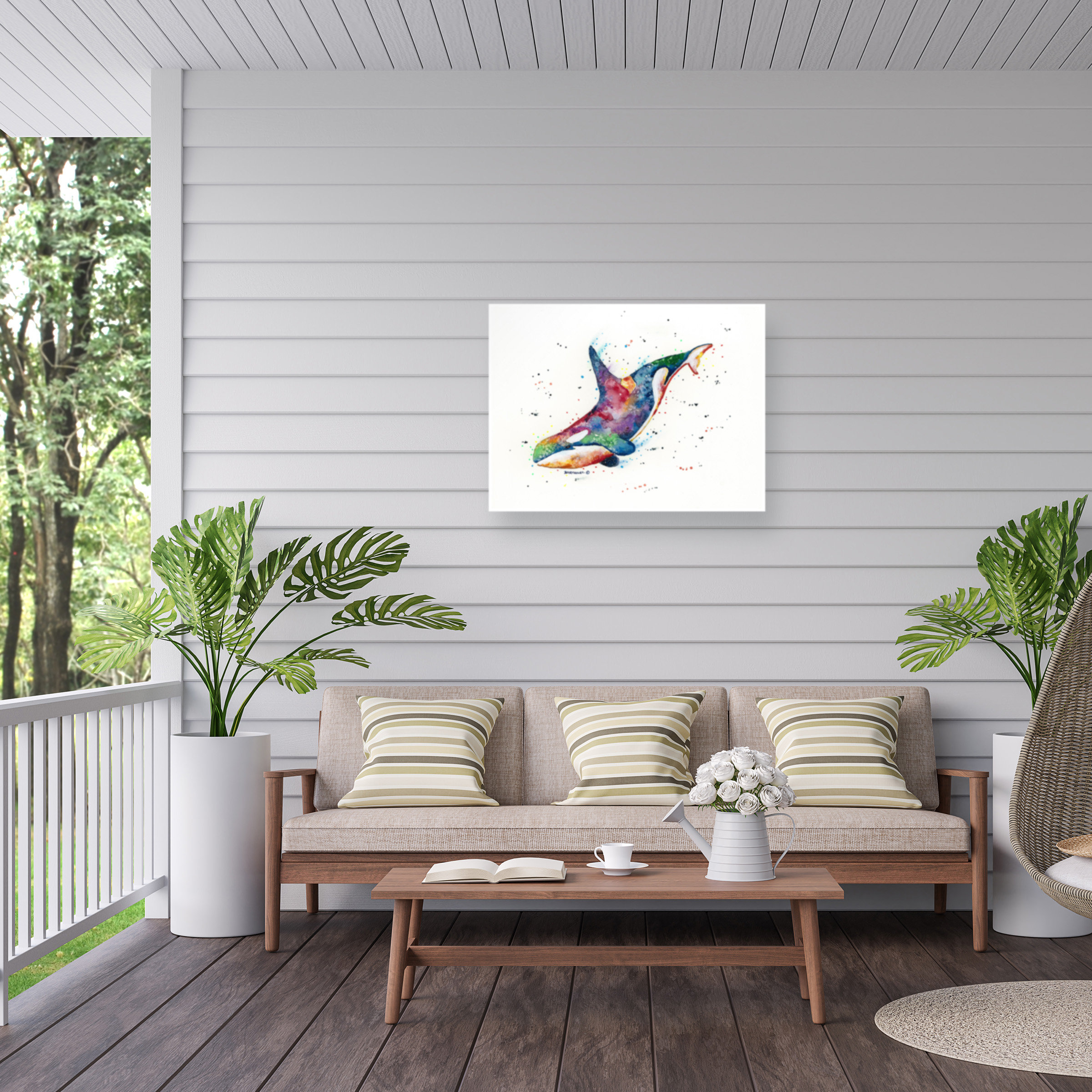 Winston Porter Dave Bartholet Rainbow Orca Outdoor Canvas | Wayfair
