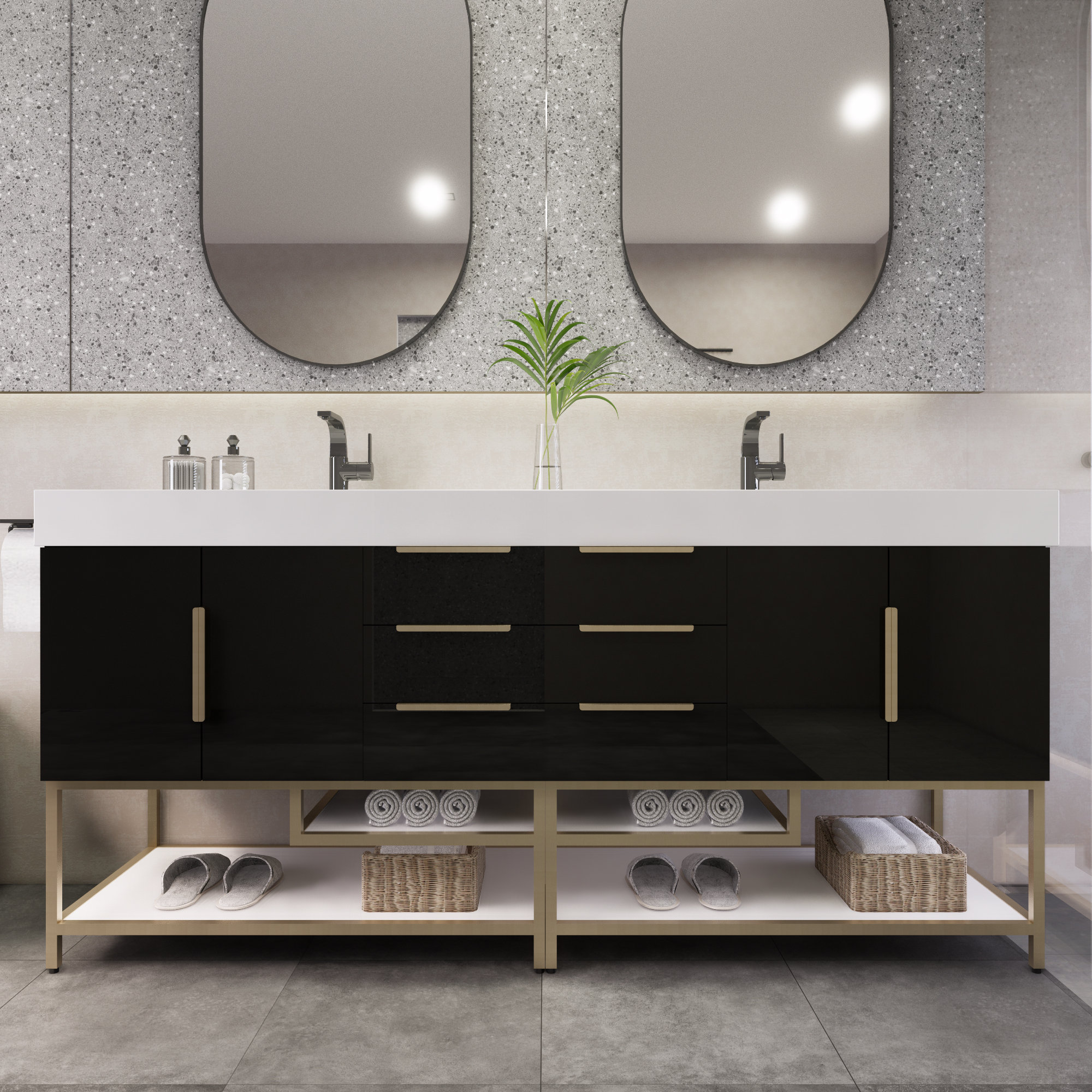 Mercer41 Marcille 70.8'' Free-standing Double Bathroom Vanity with ...