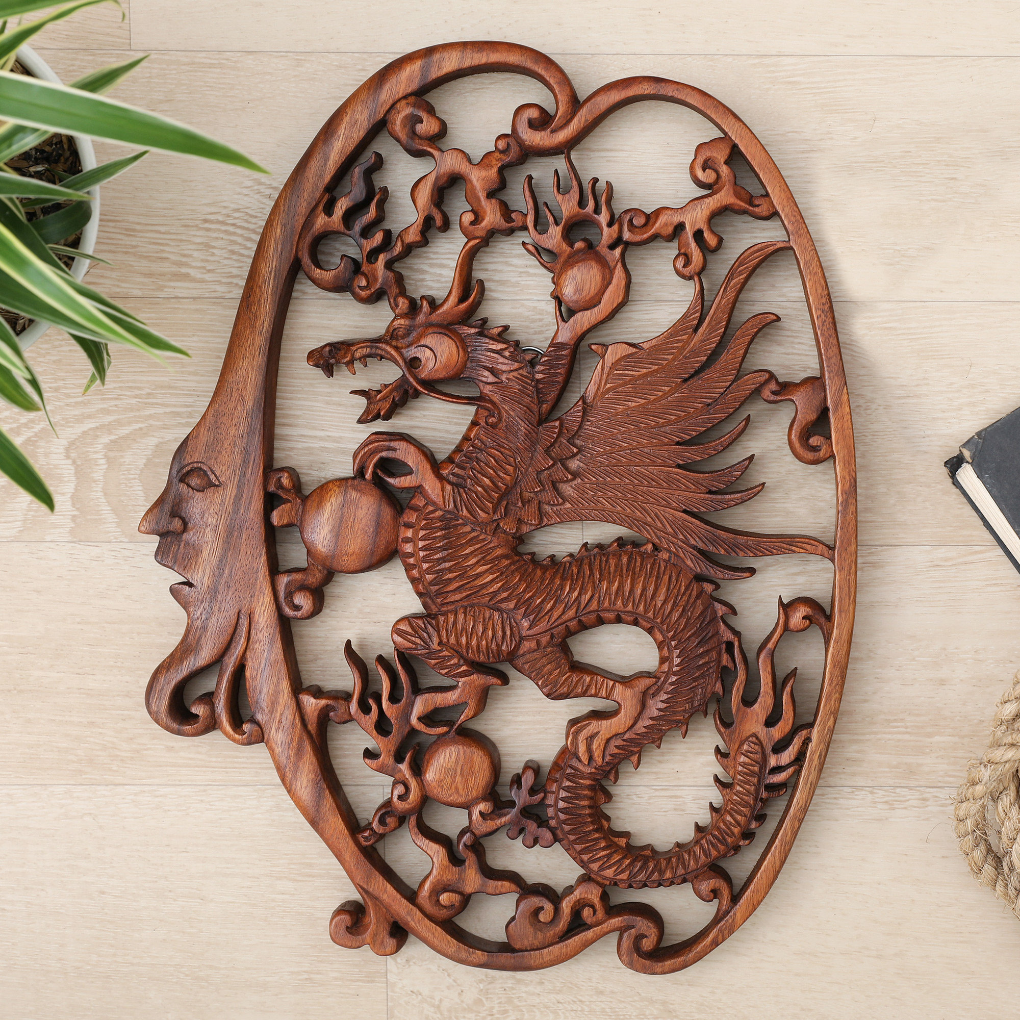 Trinx Handmade Regal Dragon Wood Relief Panel - Wayfair Canada