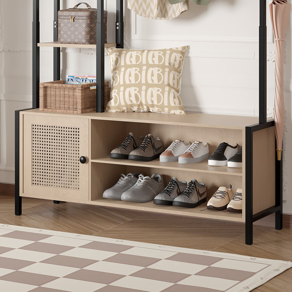 17 Stories Clothes Rack Hall Tree With Shleves Shoes Cabinet 17 Hook ...