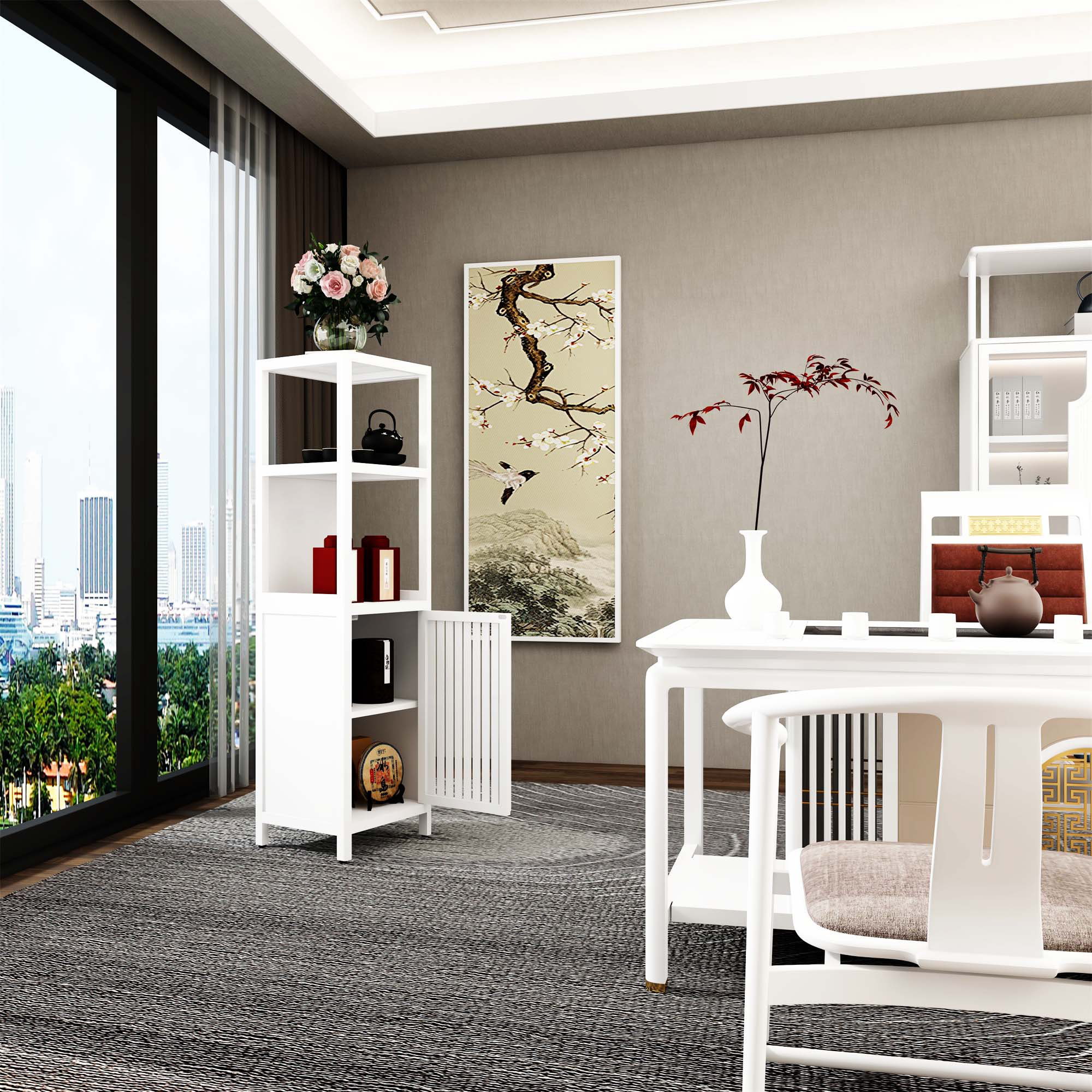 Ebern Designs A 52-Foot-Tall White Linen Tower Bamboo Storage Cabinet ...