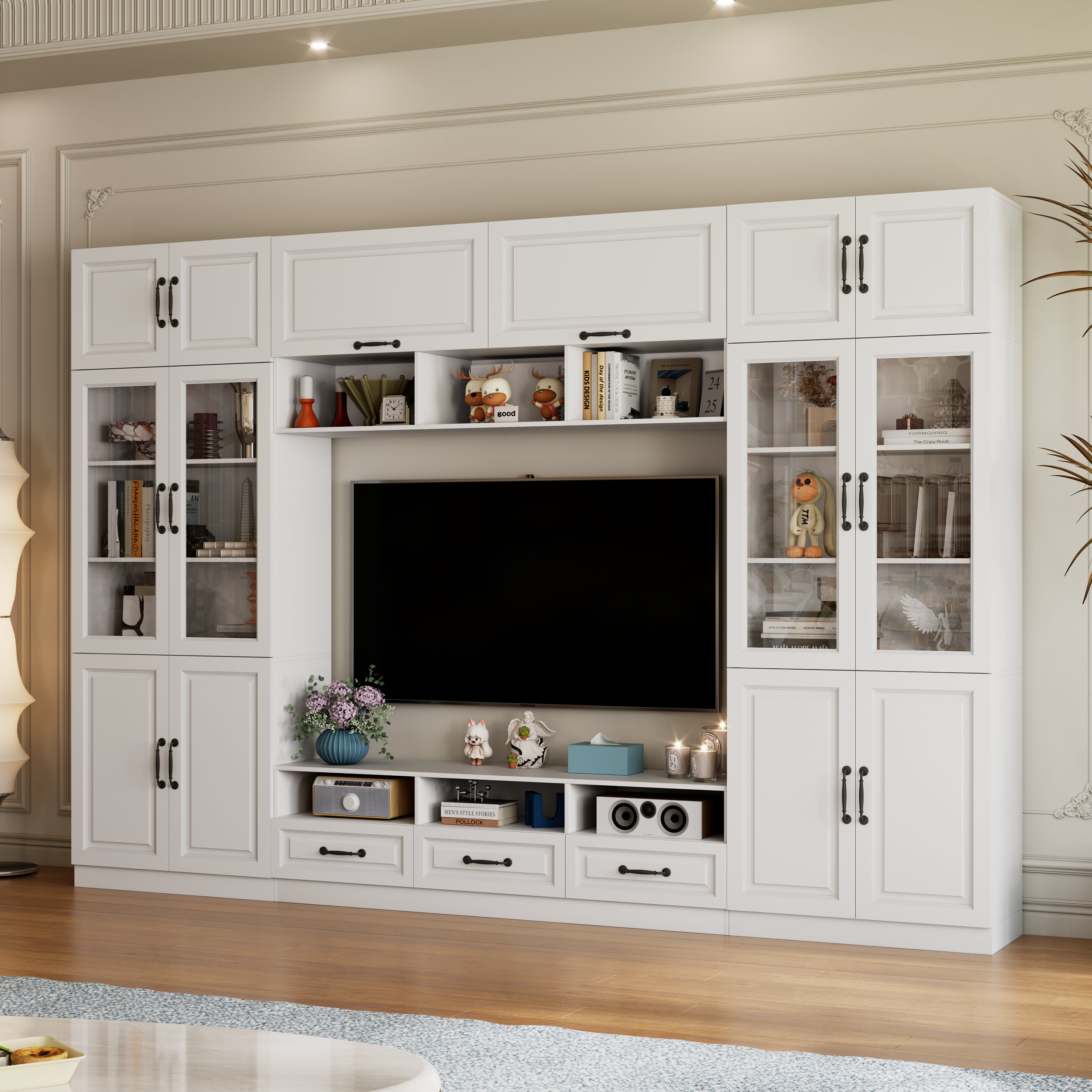 Latitude Run® 126" Entertainment Center Wall Unit With Glass Doors ...