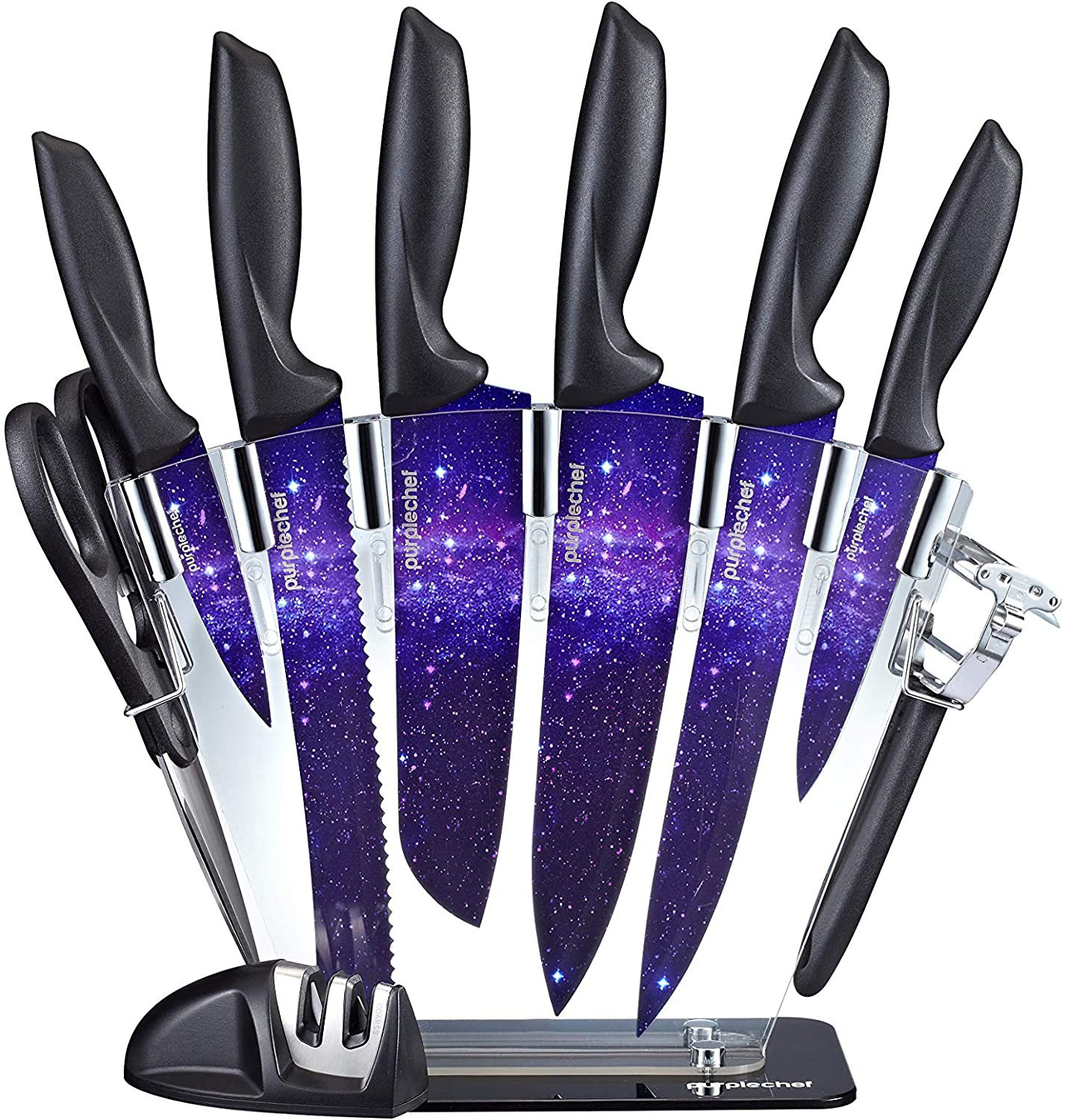 Purplechef 10 Pieces Purple Galaxy Kitchen Knives Set. Includes 6 ...