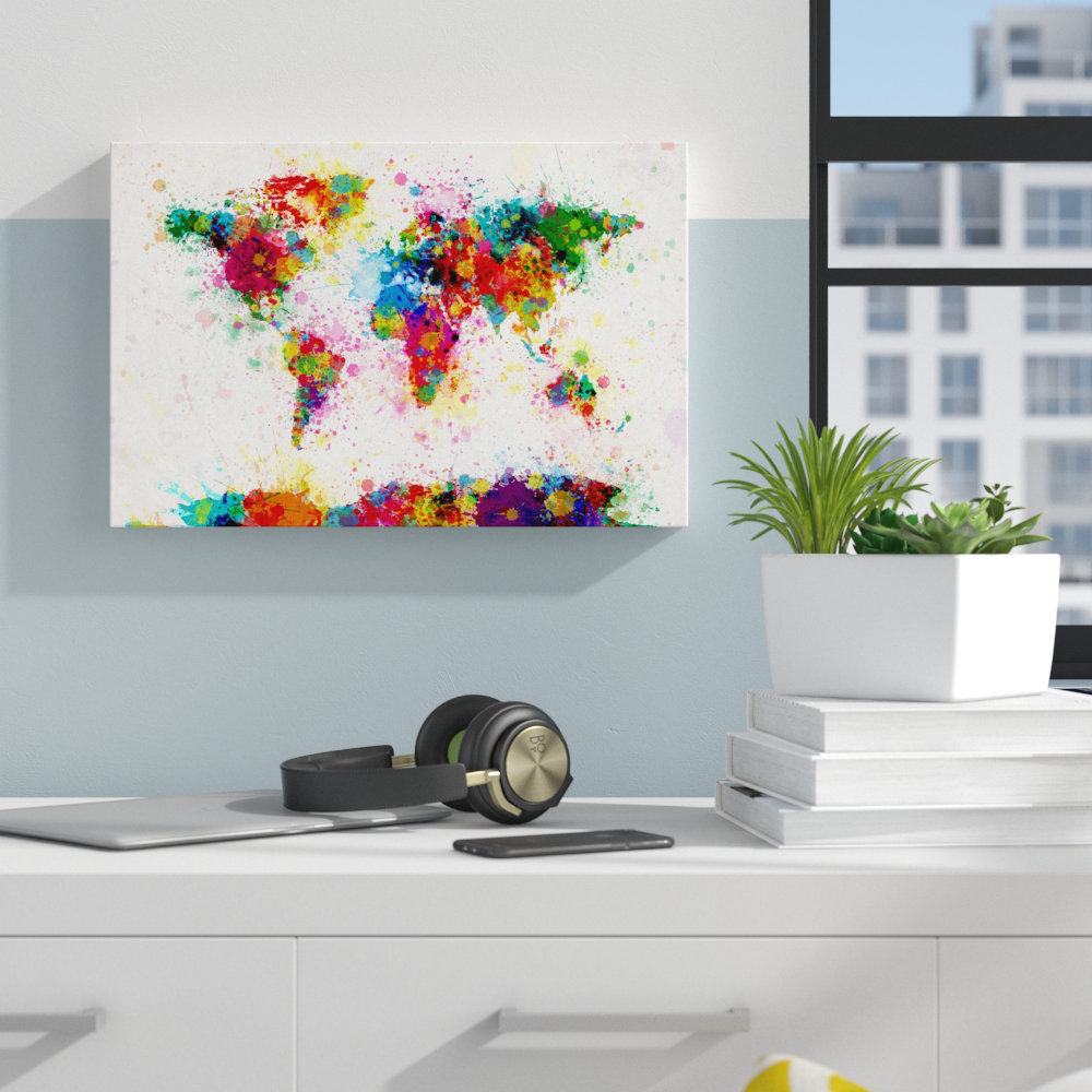 Wrought Studio™ 'World Map Paint Drops' Painting Print on Wrapped ...