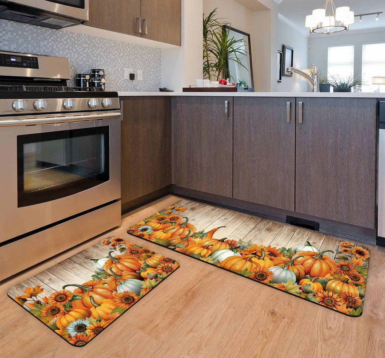 Rosalind Wheeler 2 Pieces Fall Pumpkin Kitchen Mats,Non-Slip Rubber ...
