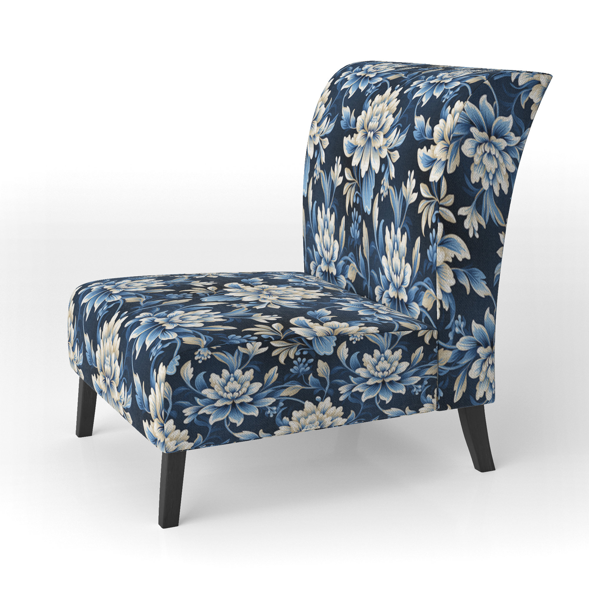 Red Barrel Studio® White And Blue Symmetrical Damask - Upholstered ...