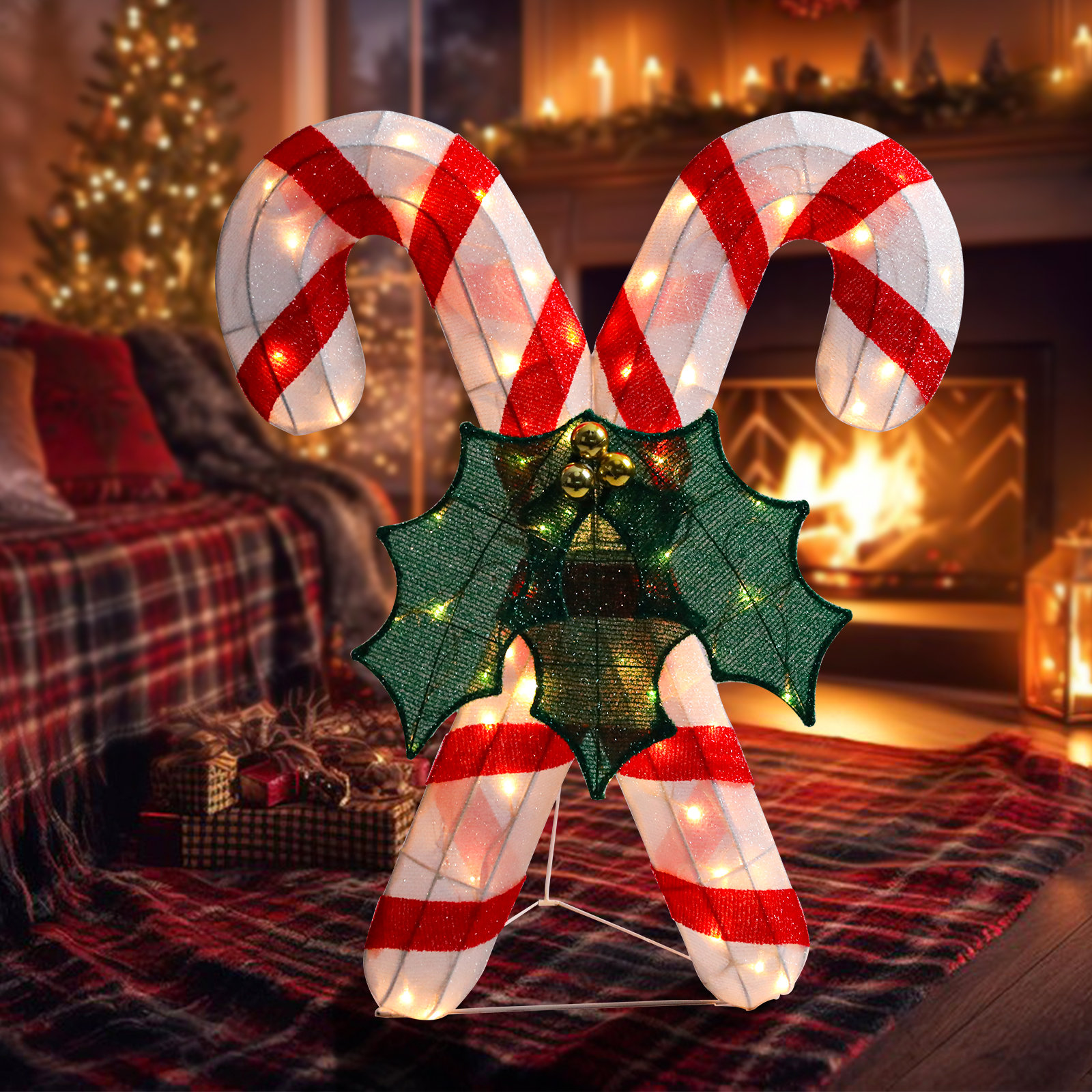The Holiday Aisle® Lighted Christmas Candy Canes Tinsel Decoration,pre ...