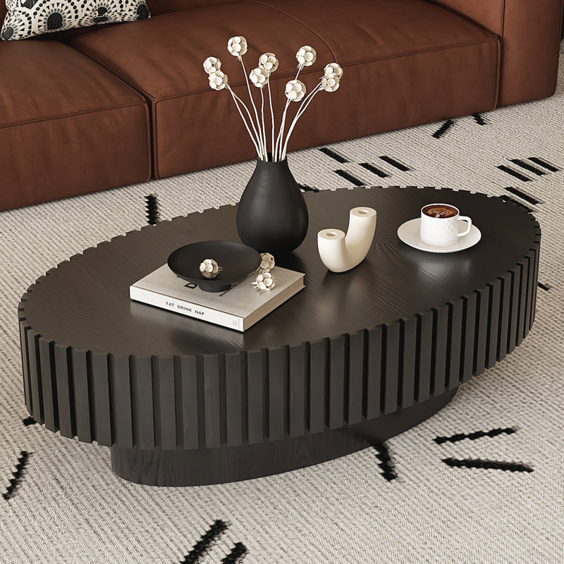 Latitude Run® Oval Coffee Table Handcrafted Relief Pedestal Wooden ...