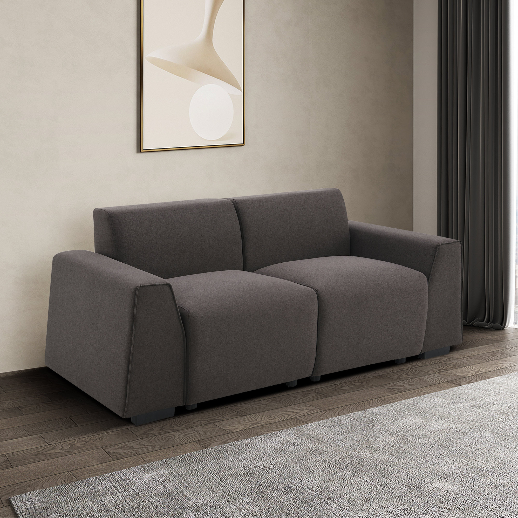 OSEAYA 71" Modern Linen Fabric Straight Sofa with Wide Armrests ...