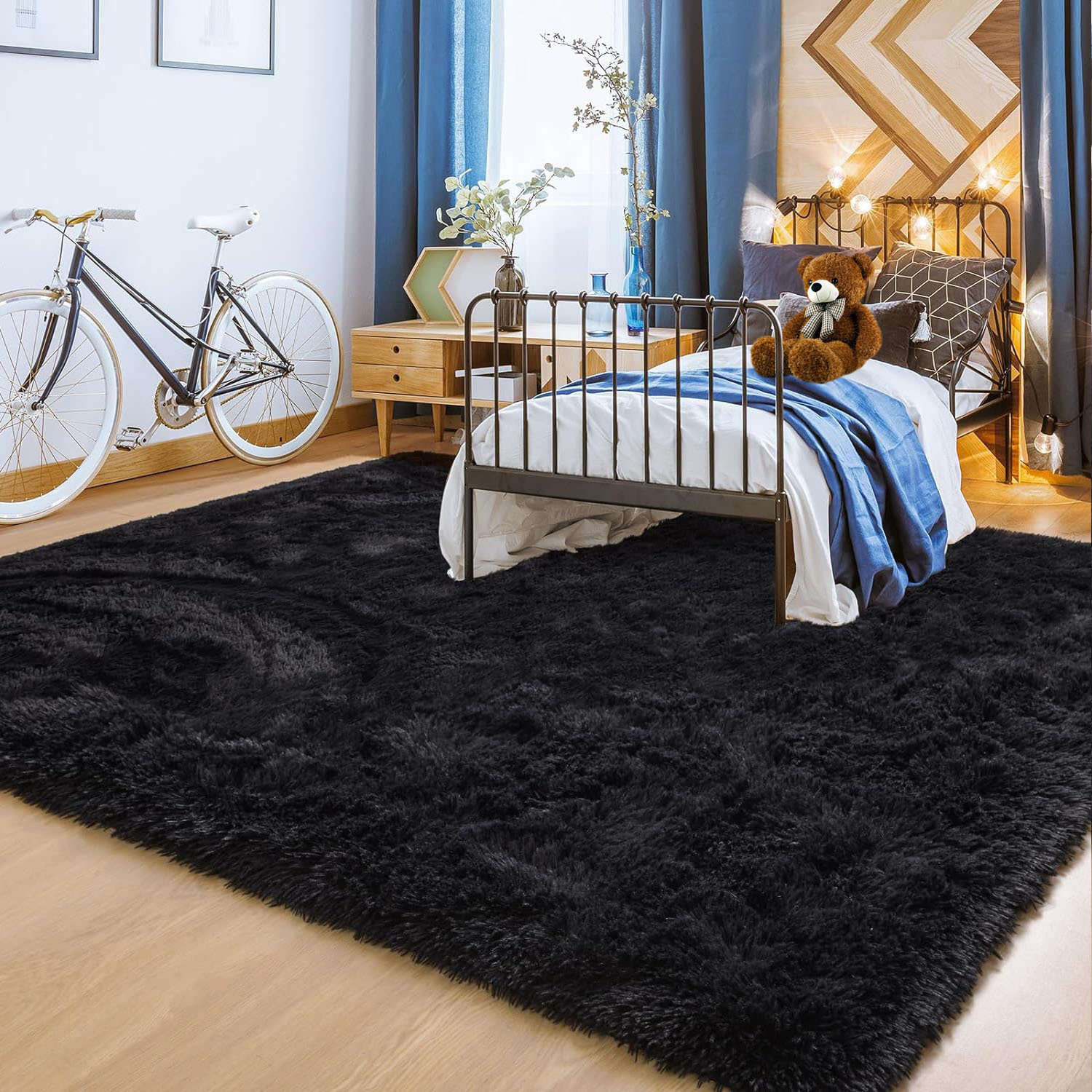 Mercer41 Ultra Soft Fluffy Black Bedroom Rug,2x3 Feet | Wayfair