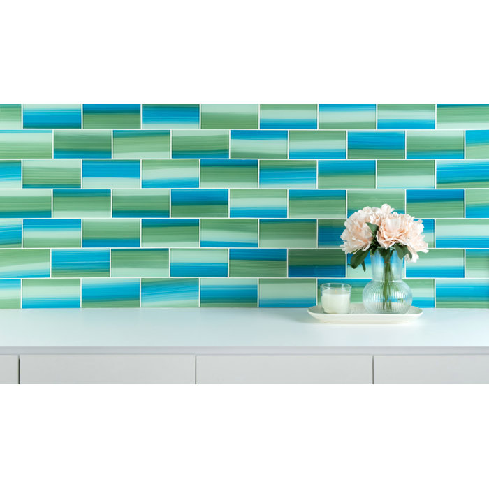 WS Tiles Hand Painted Series 3'' W x 6'' L Glass Peel and Stick Subway ...