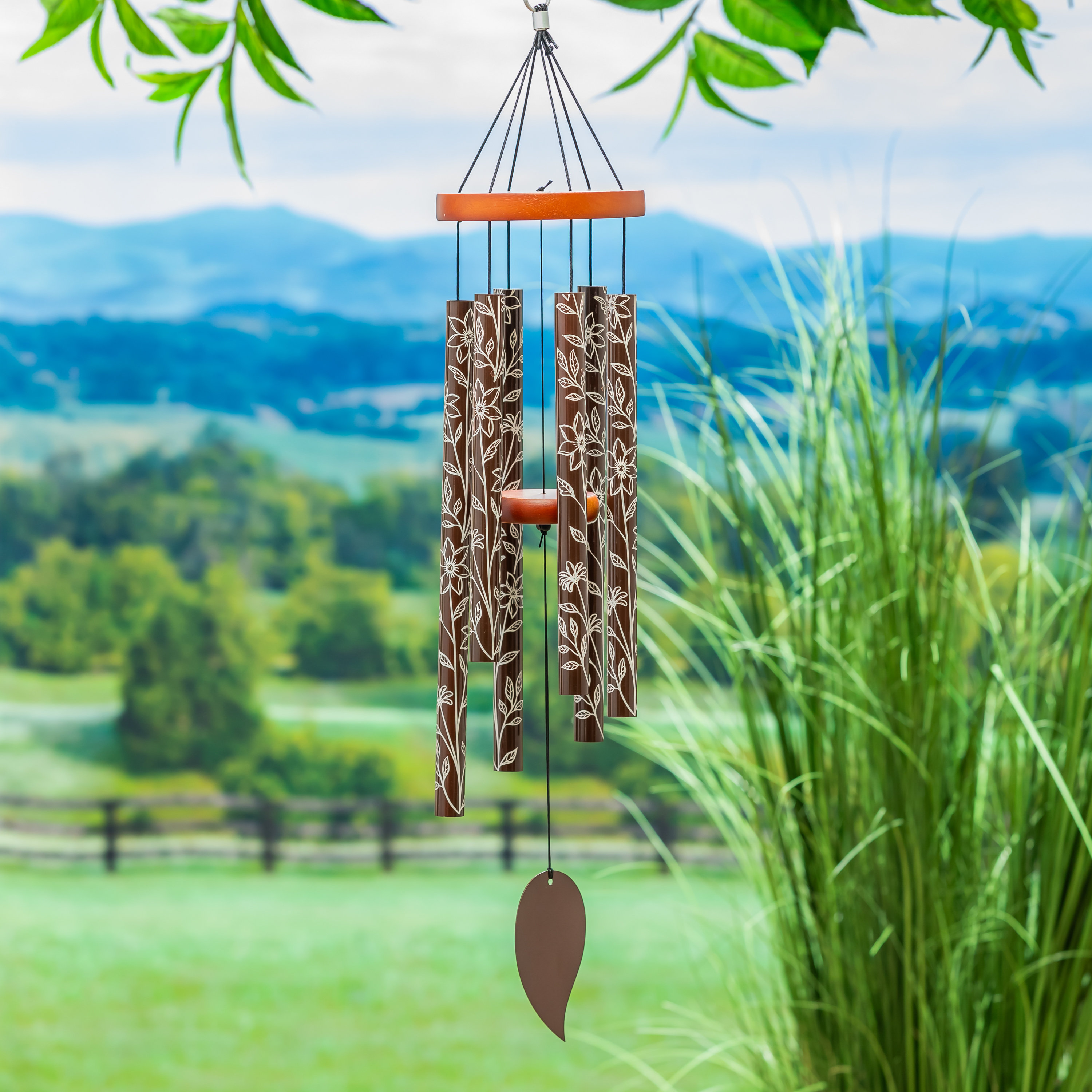 Arlmont & Co. Sabreya 30" H Black Etched Hand Tuned Wind Chime, Scale ...