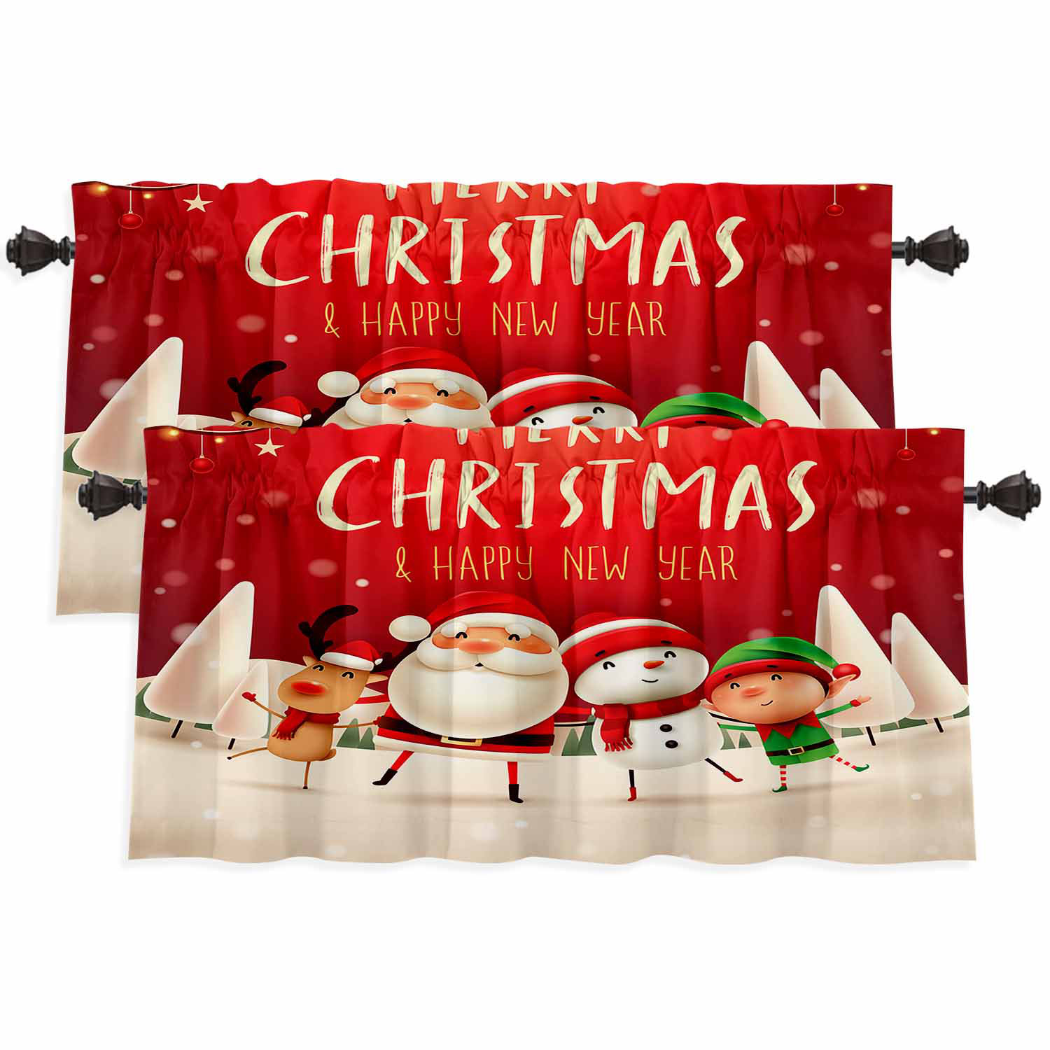 Ophelia & Co. Red 52"W Merry Christmas Happy Santa Claus Window Valance ...