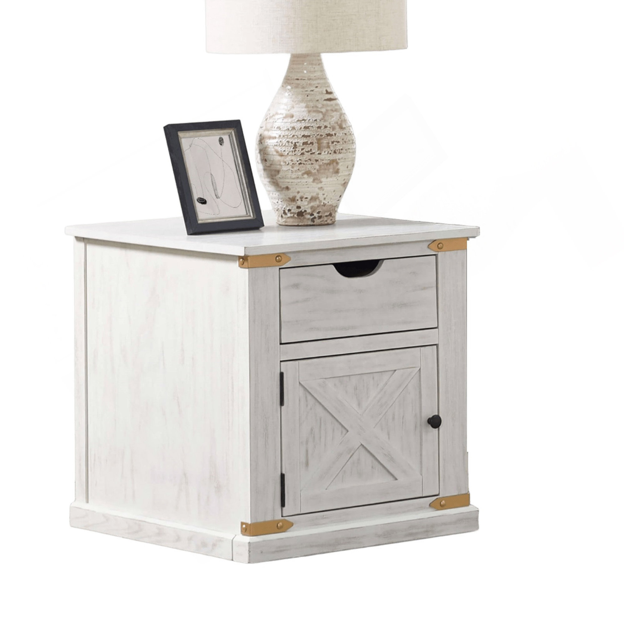 One Allium Way® Antique White Gold Accents Rustic Style 1Pc End Table ...