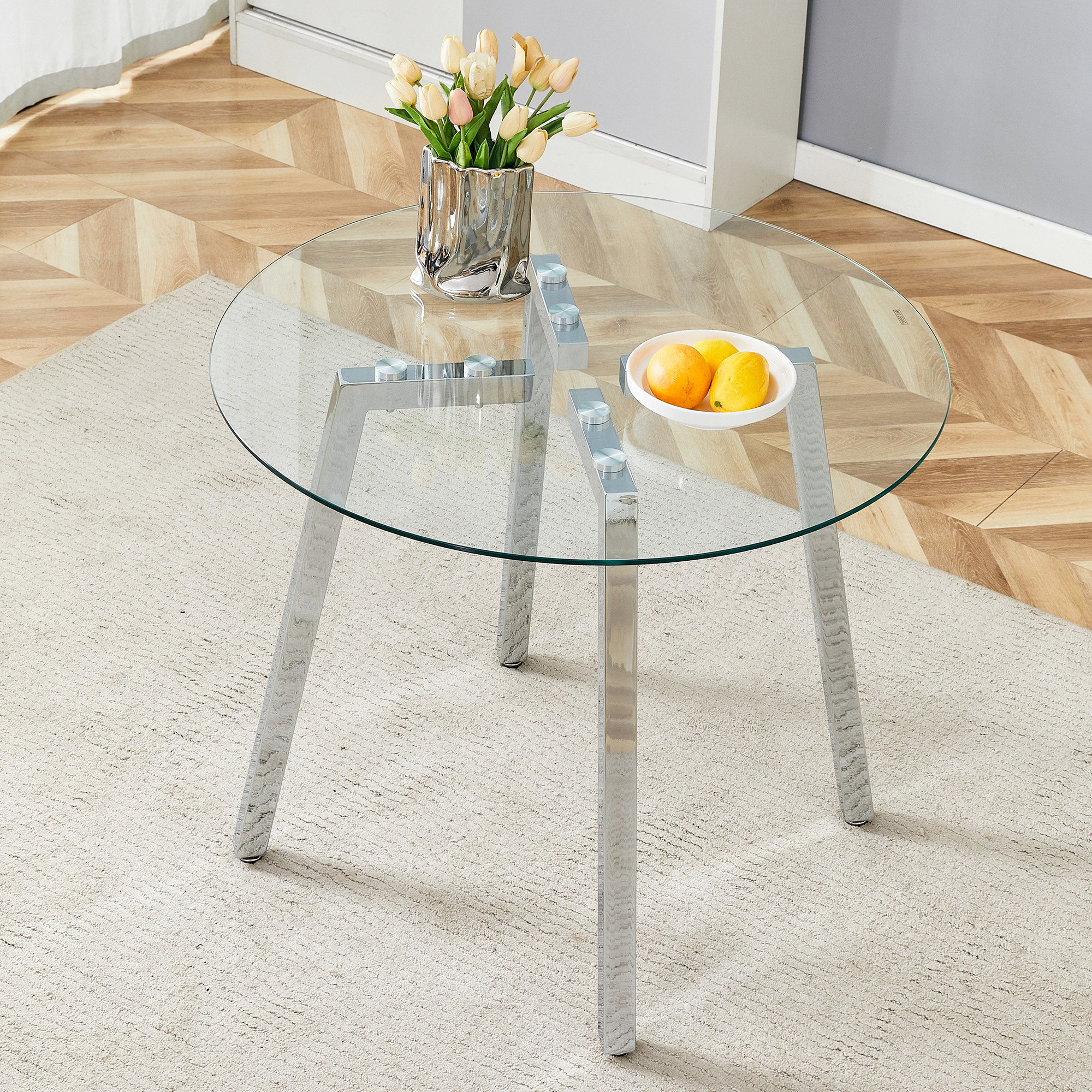 Wrought Studio Modern Luxurious Round Tempered Glass Dining Table ...
