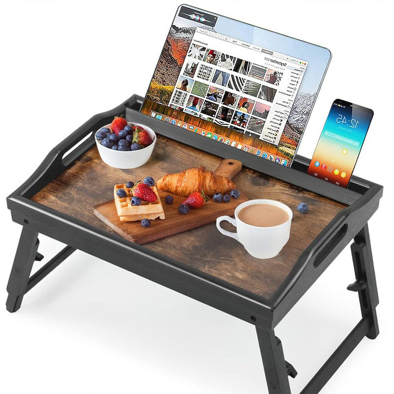 One Allium Way® 2 Pack Bed Tray Table Breakfast Trays Serving Tray Bamboo Bed Laptap Floding ...