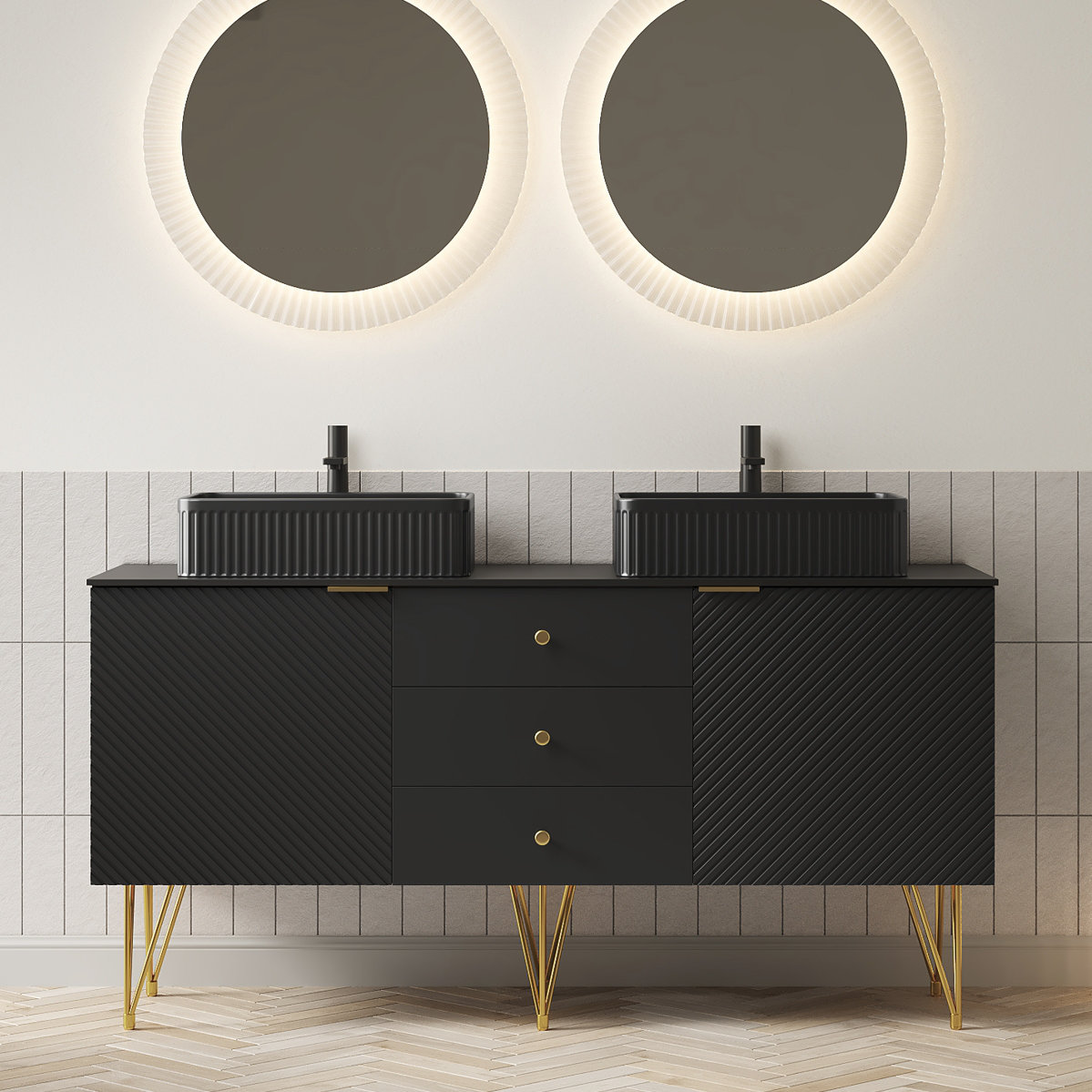 Mercer41 Gema 60" Bathroom Vanity With Sinks, Freestanding Plywood ...