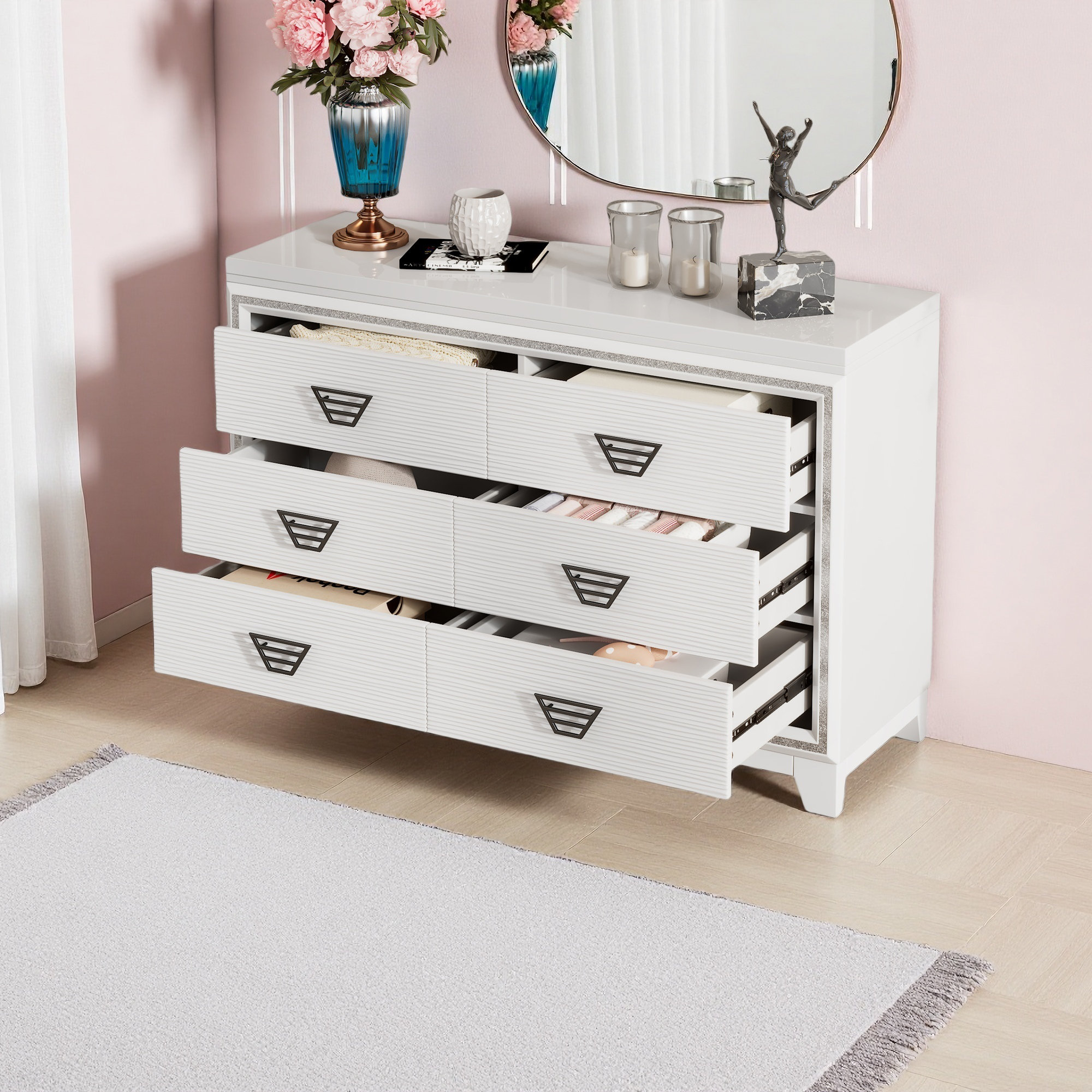 Mercer41 Elegant Dresser With Metal Handle And Sparkling Shiny ...