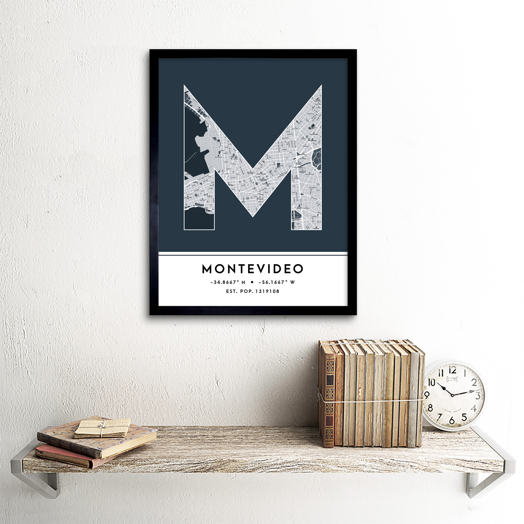 Wee Blue Coo Montevideo Uruguay City Map Navy Colour Block Modern ...
