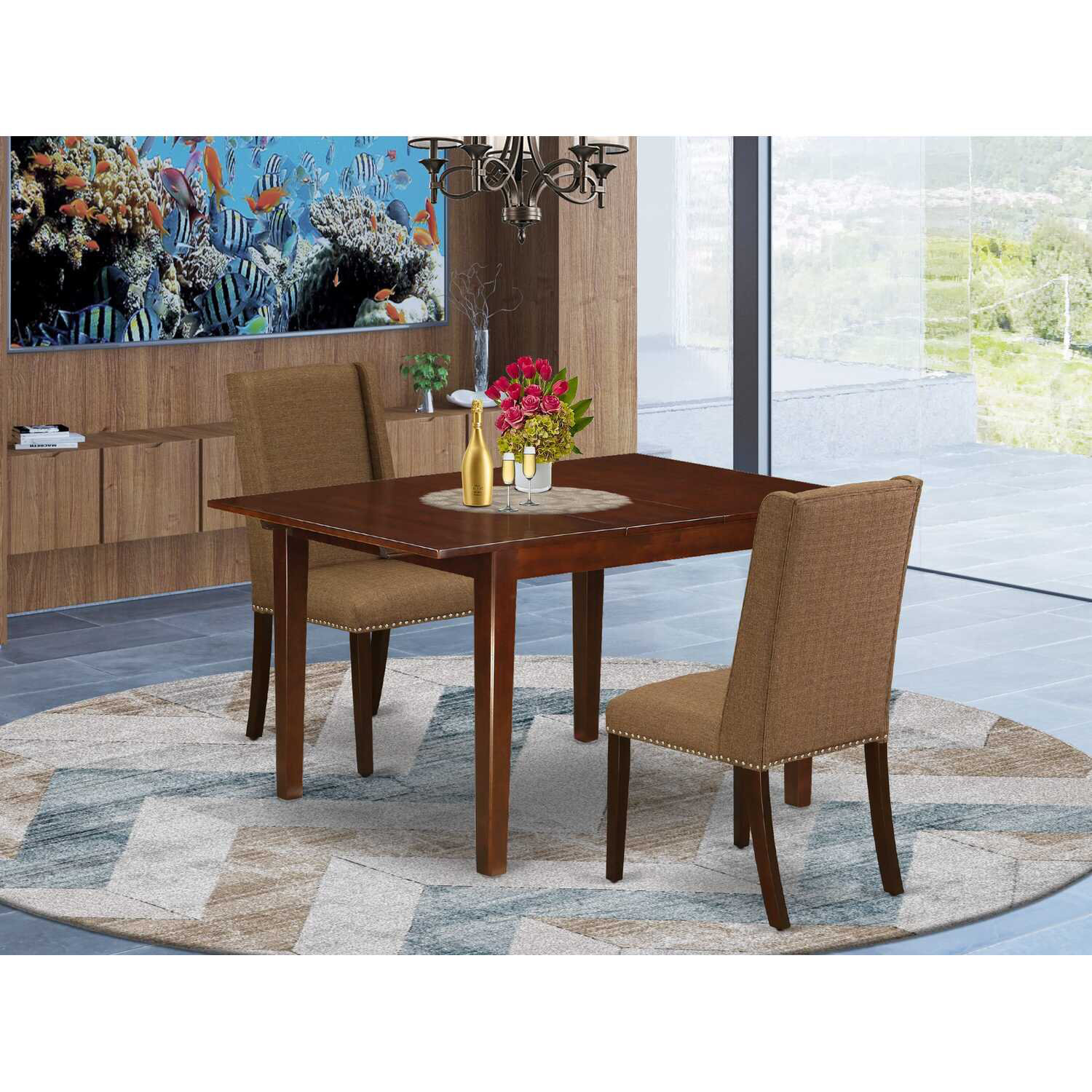 Red Barrel Studio 3-Piece Mahogany Finish Rectangular Solid Wood Top ...