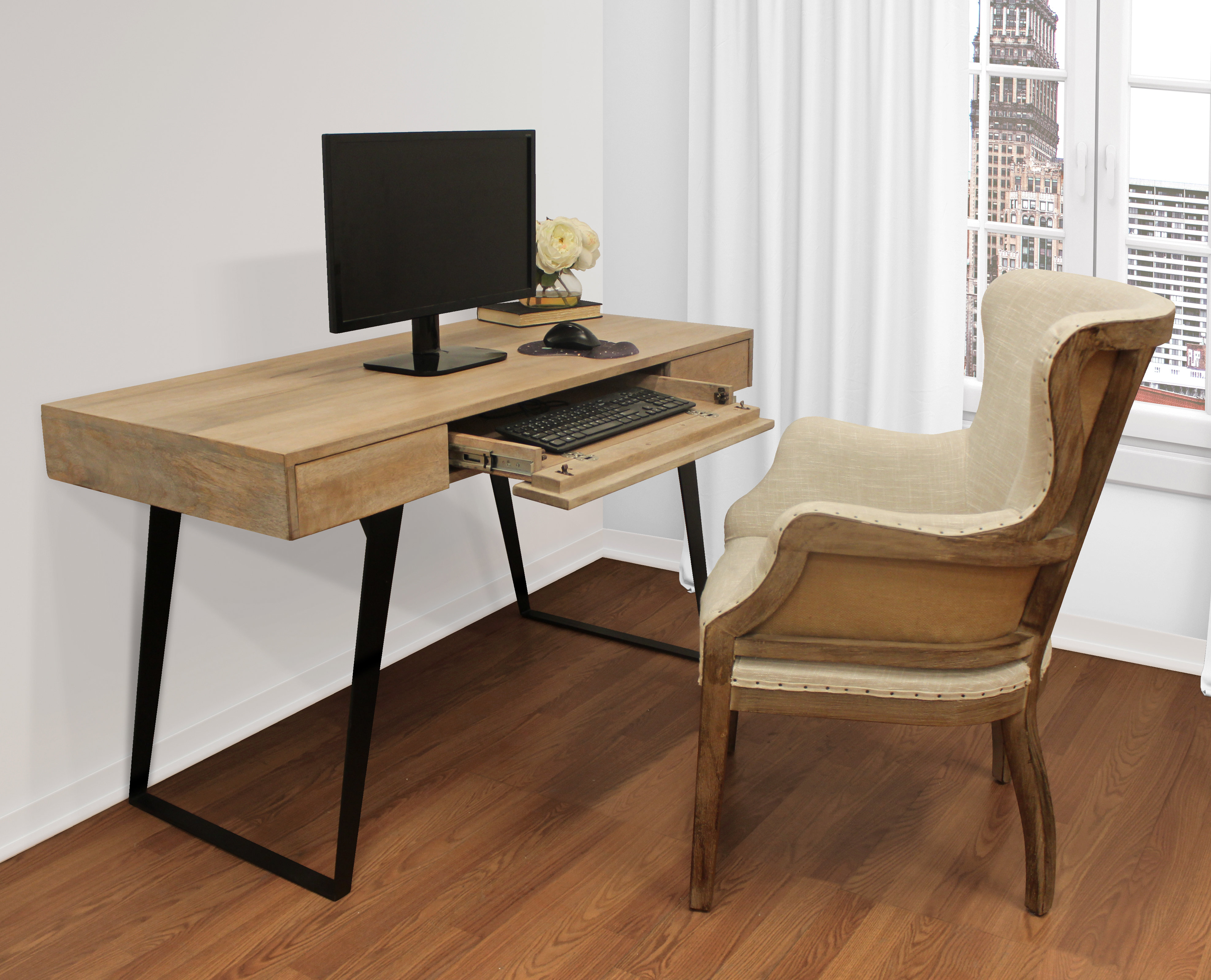Wade Logan® Aryhanna Solid Wood Top Metal Base Computer Desk & Reviews ...
