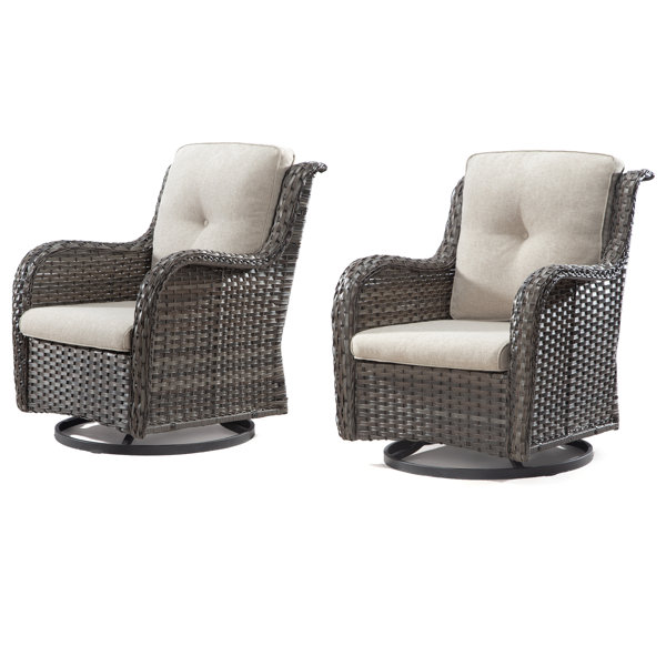 Wildon Home® Dunecrest Patio Wicker Swivel Rocking Chairs with Cushions ...