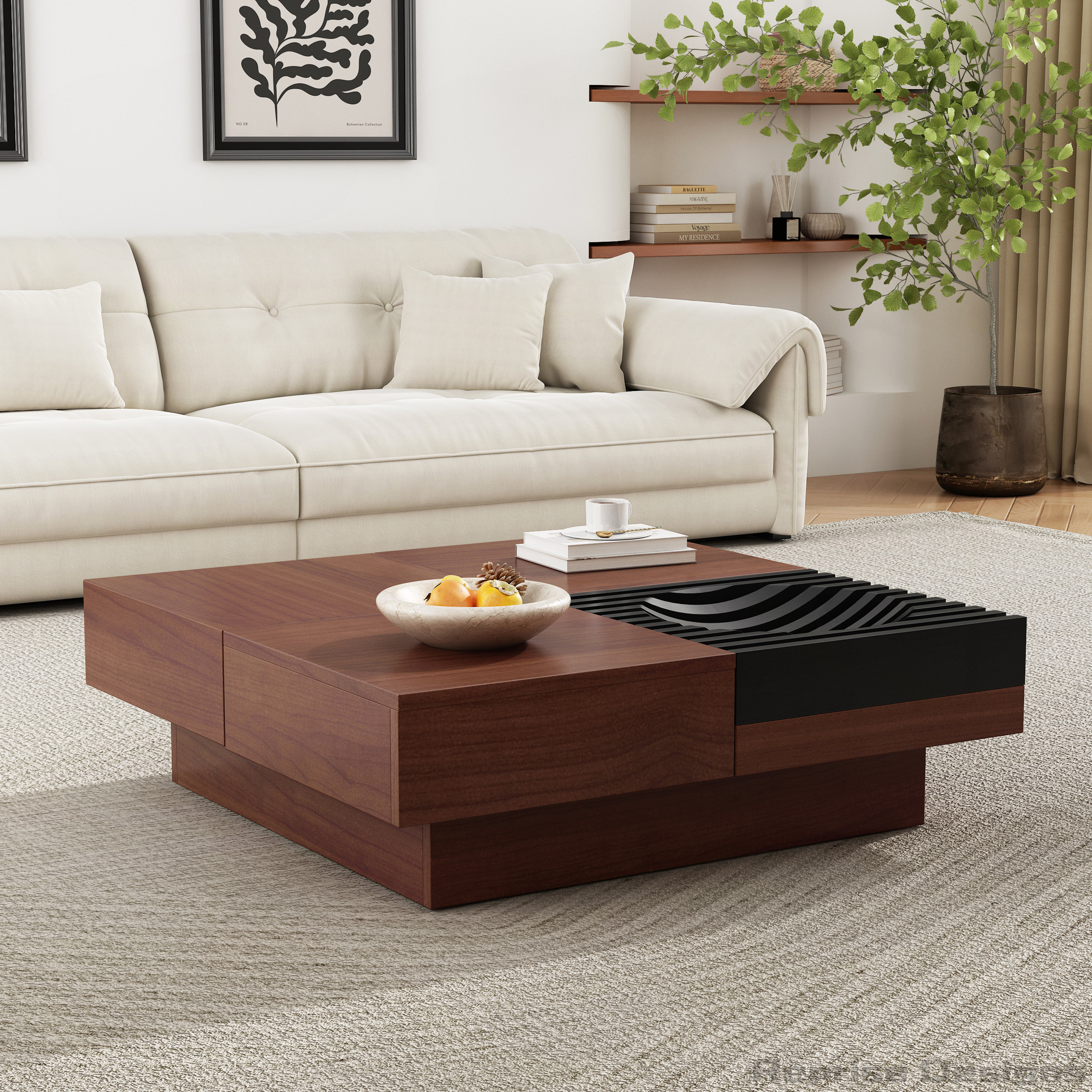 Reprise Designs 35 Inch Acacia Wood Storage Coffee Table with Timeless ...