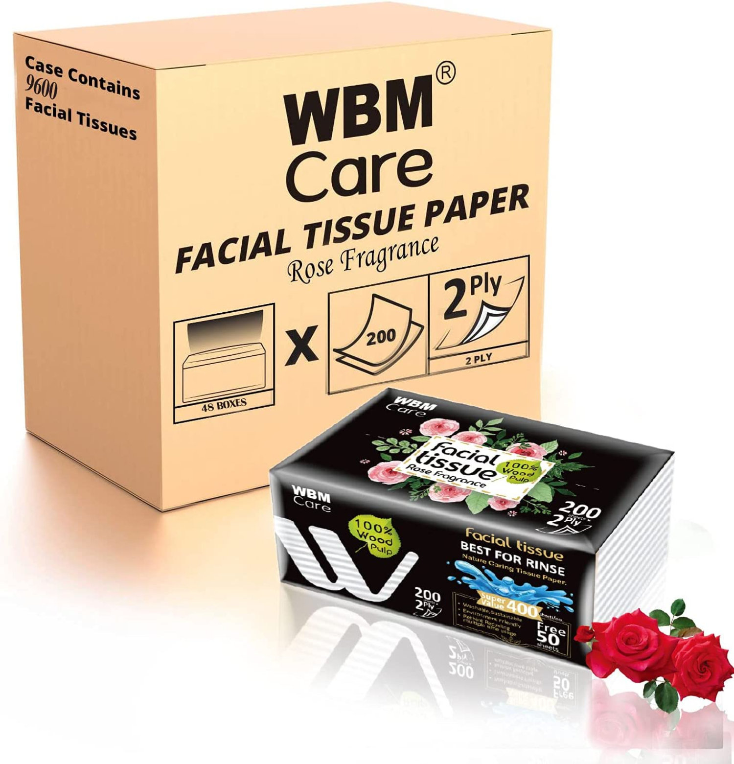 WBM Care Rose Fragrance Facial Tissues, 2-Ply, 200 Sheets/Box | Wayfair