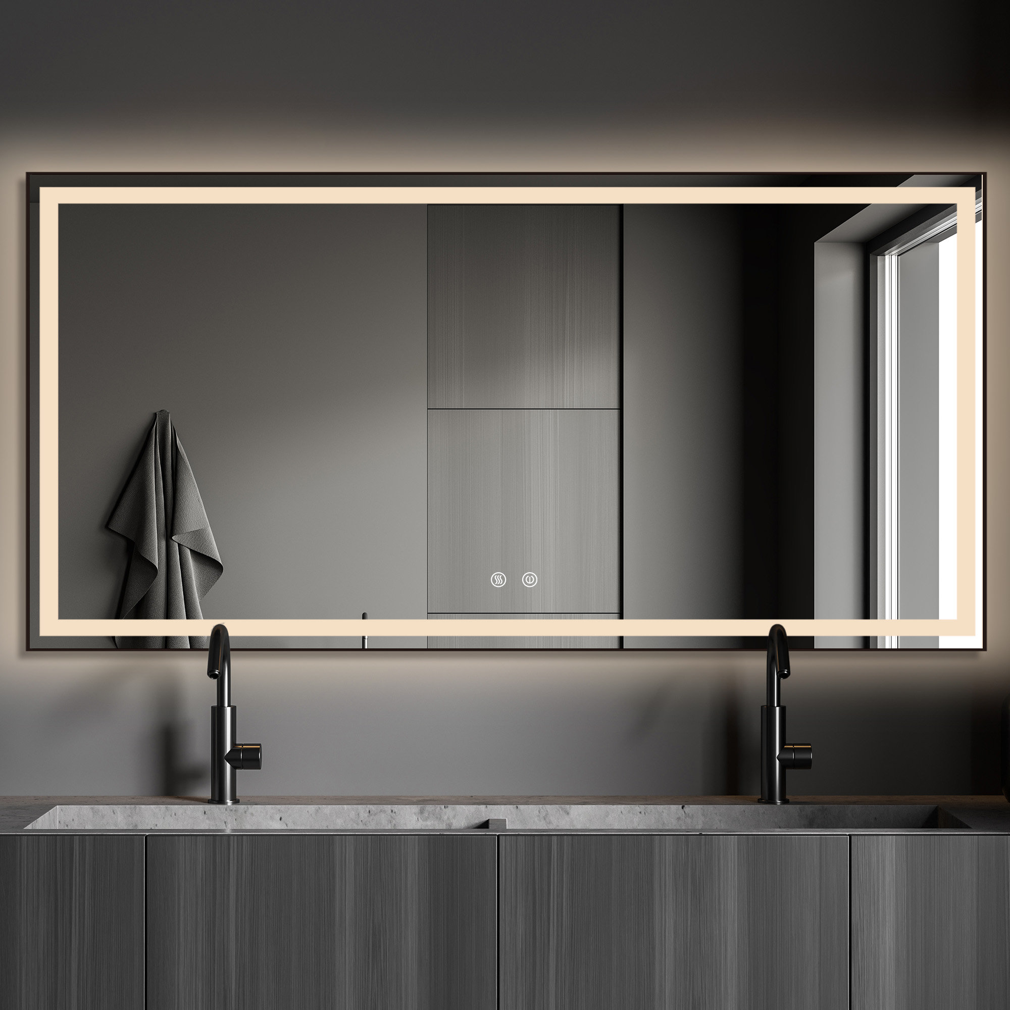 Ivy Bronx Gitza LED Lighted Black Framed Wall-mounted Bathroom Vanity ...
