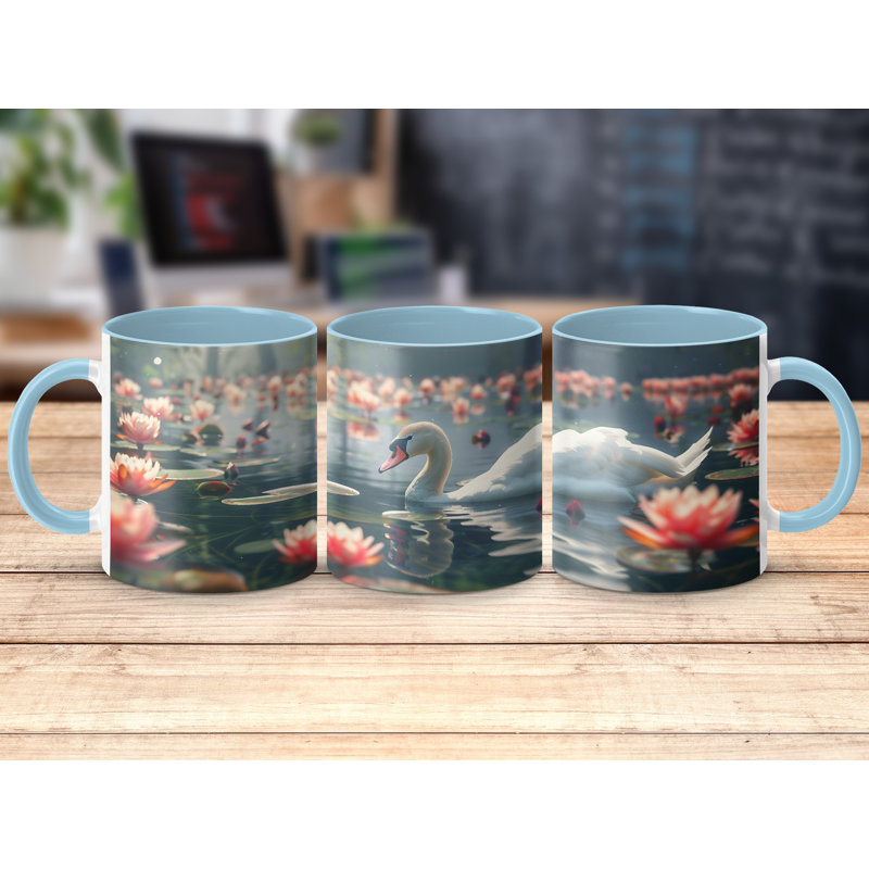 East Urban Home Set of 4 Animal Design 11oz Accent Mugs – White Ceramic ...