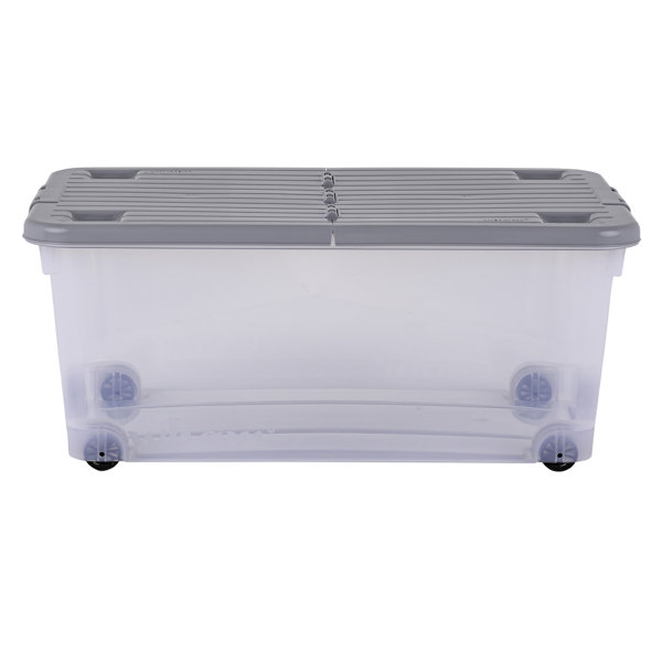 Wham 32L Box with Wheels & Folding Lid Pack of 5 Clear/Cool Grey ...