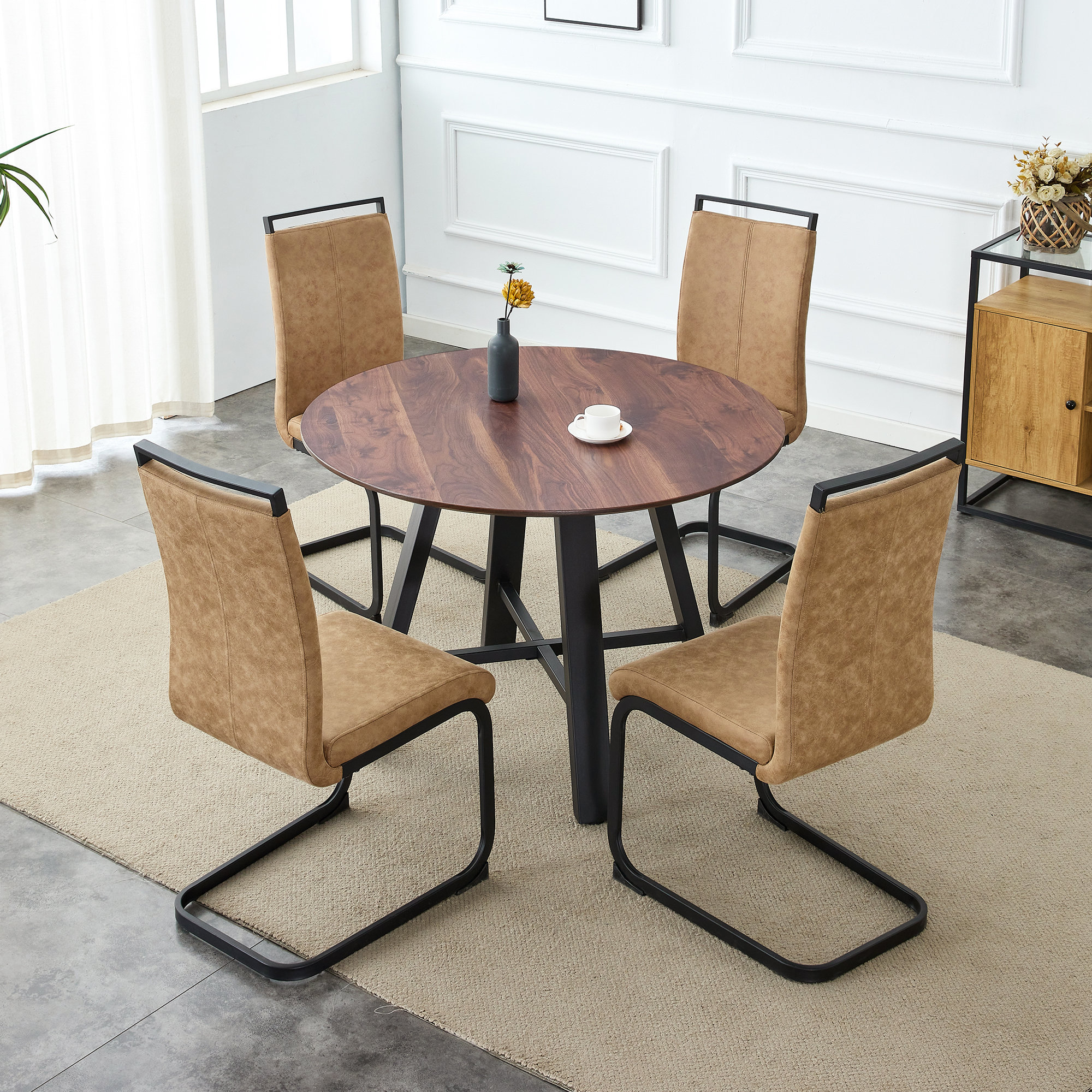Ivy Bronx Modern Round Dining Set with Chairs | Wayfair