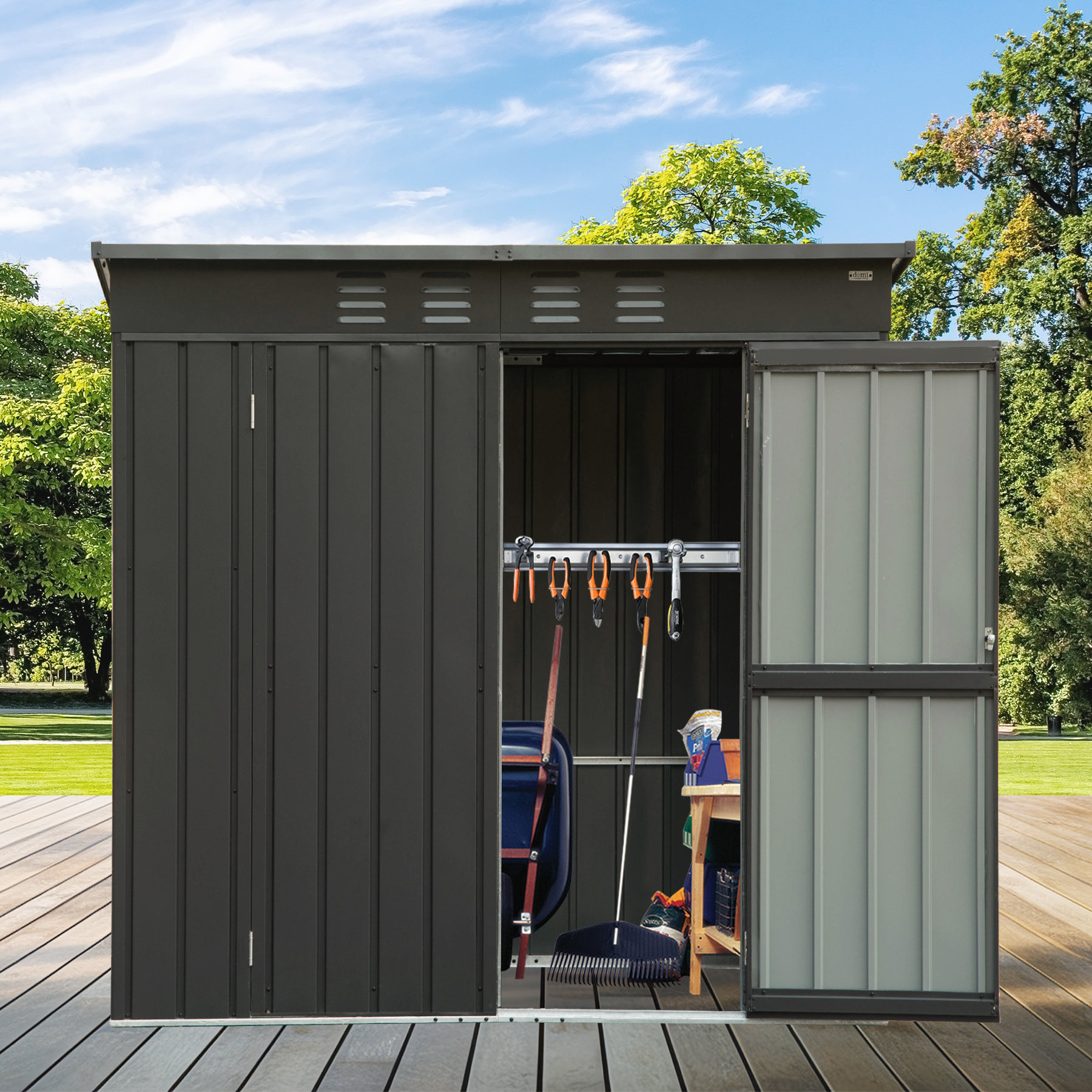 Domi Louvered 5 ft. W x 3 ft. D Metal Shed with Lockable Doors and Air ...