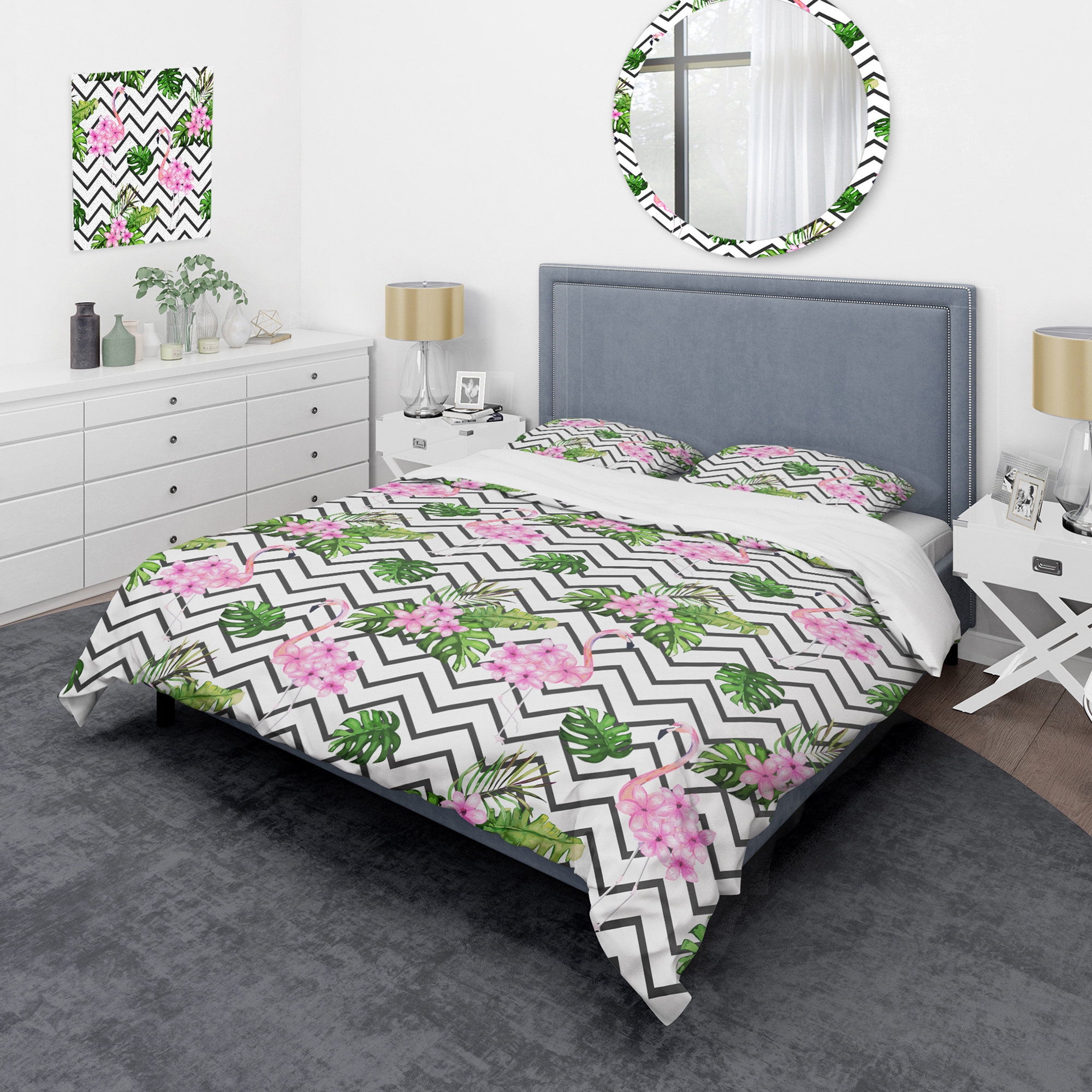 Design Art Green Leaf Chevron - Abstract Duvet Cover Set - Microfiber ...