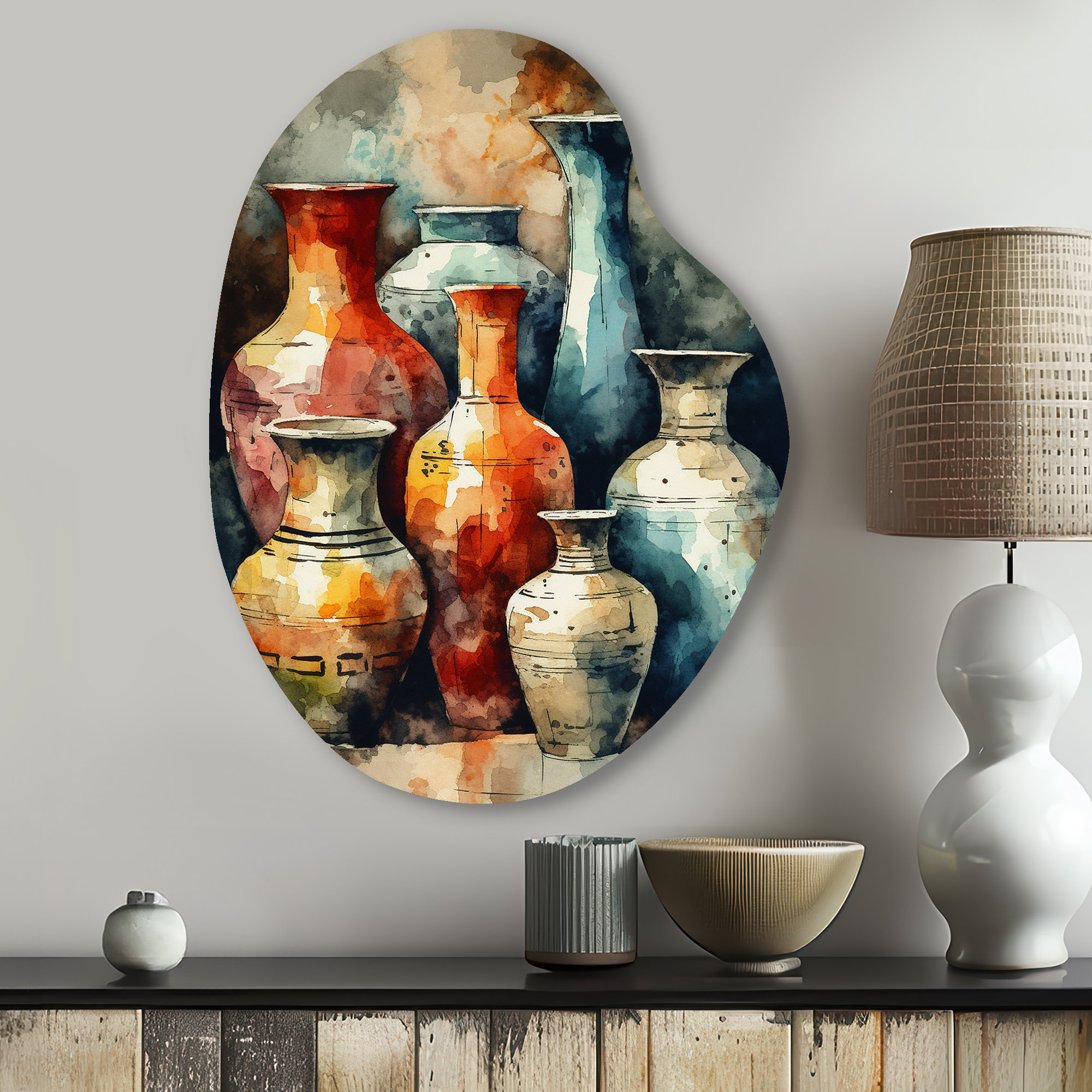 Design Art Orange And Green Boho Pottery - Boho Pottery Asymmetrical ...