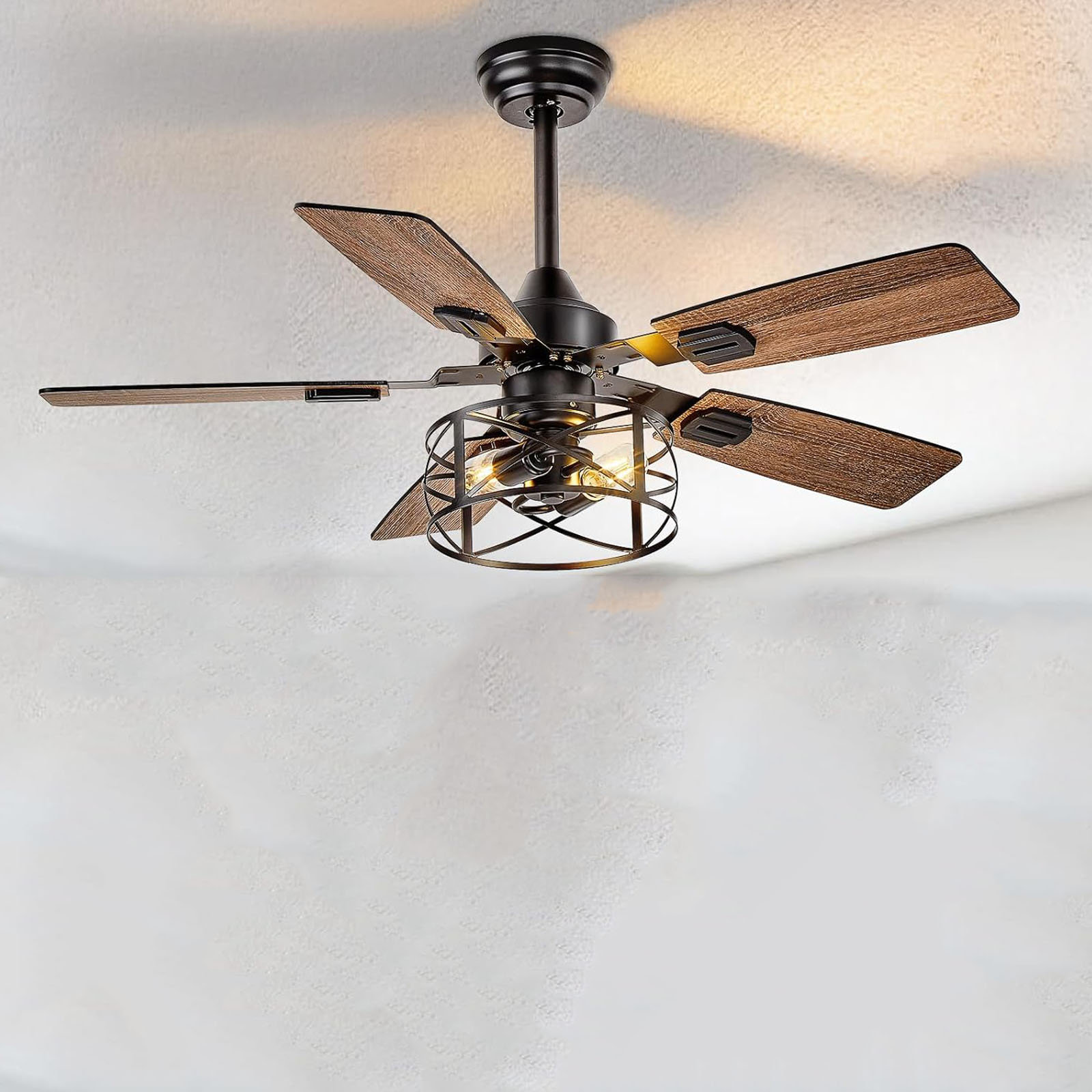 INKEDZ 42-Inch Ceiling Fans with Lights: Caged Ceiling Fans Dual Finish ...