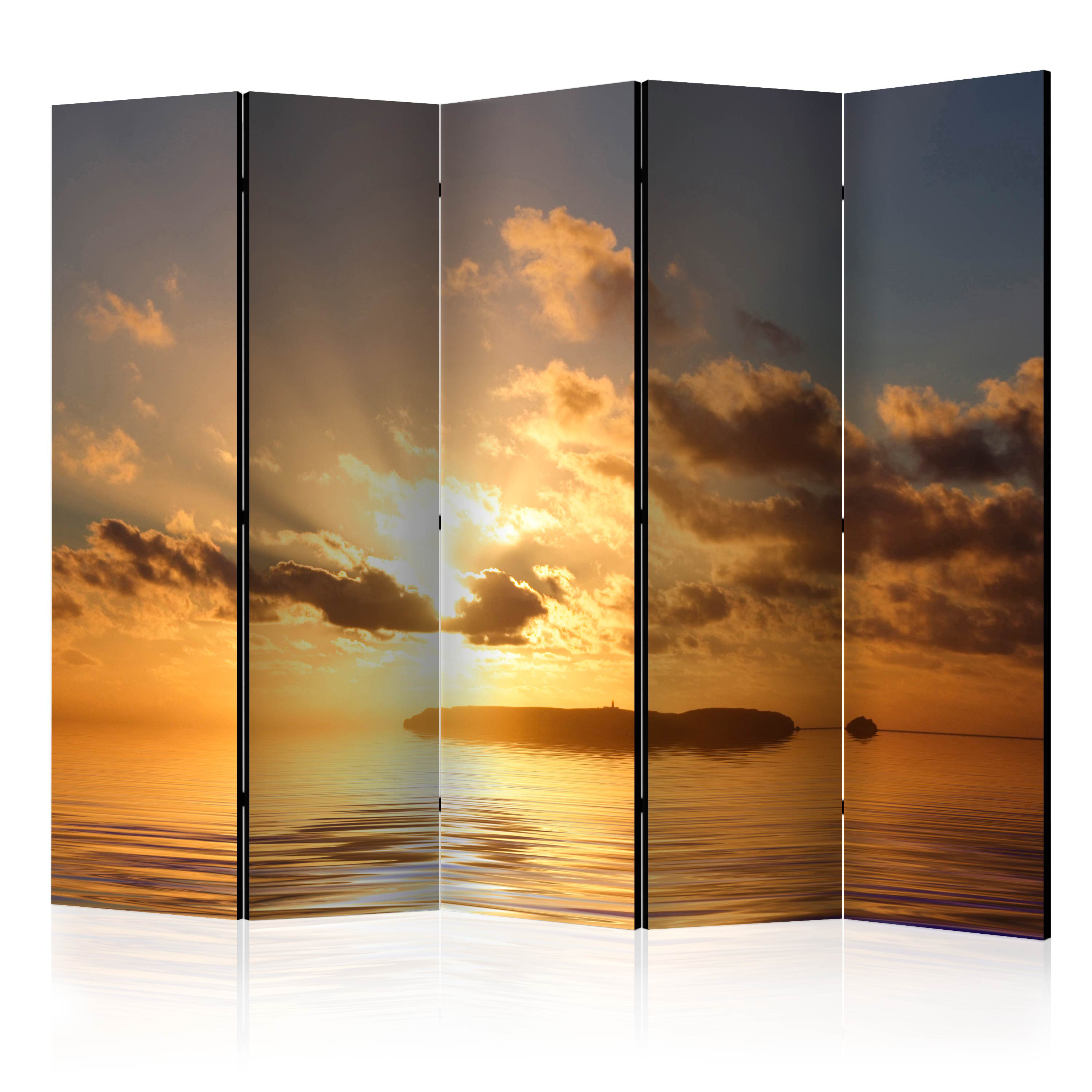 East Urban Home Sea - Sunset II 89'' W x 68'' H 5 - Panel Solid Wood ...