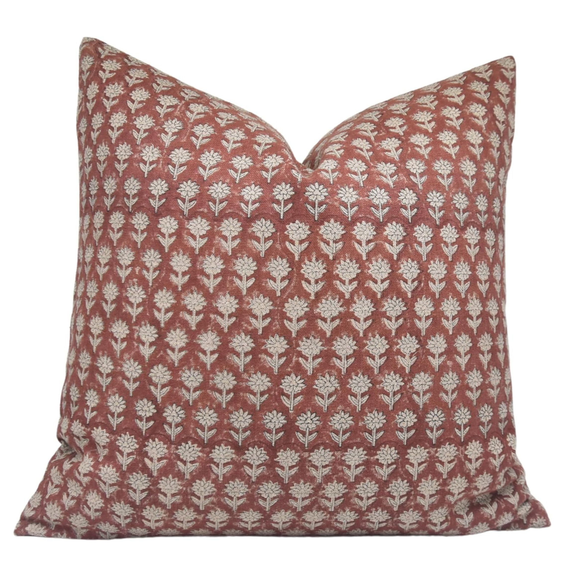Fabdivine Block Print Throw Pillow Cover, 26x26 inch Linen Fabric ...