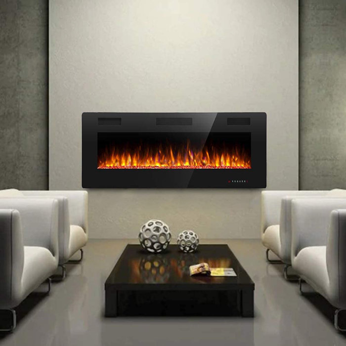 Ebern Designs Recessed & Wall Mounted Electric Fireplace, Remote ...