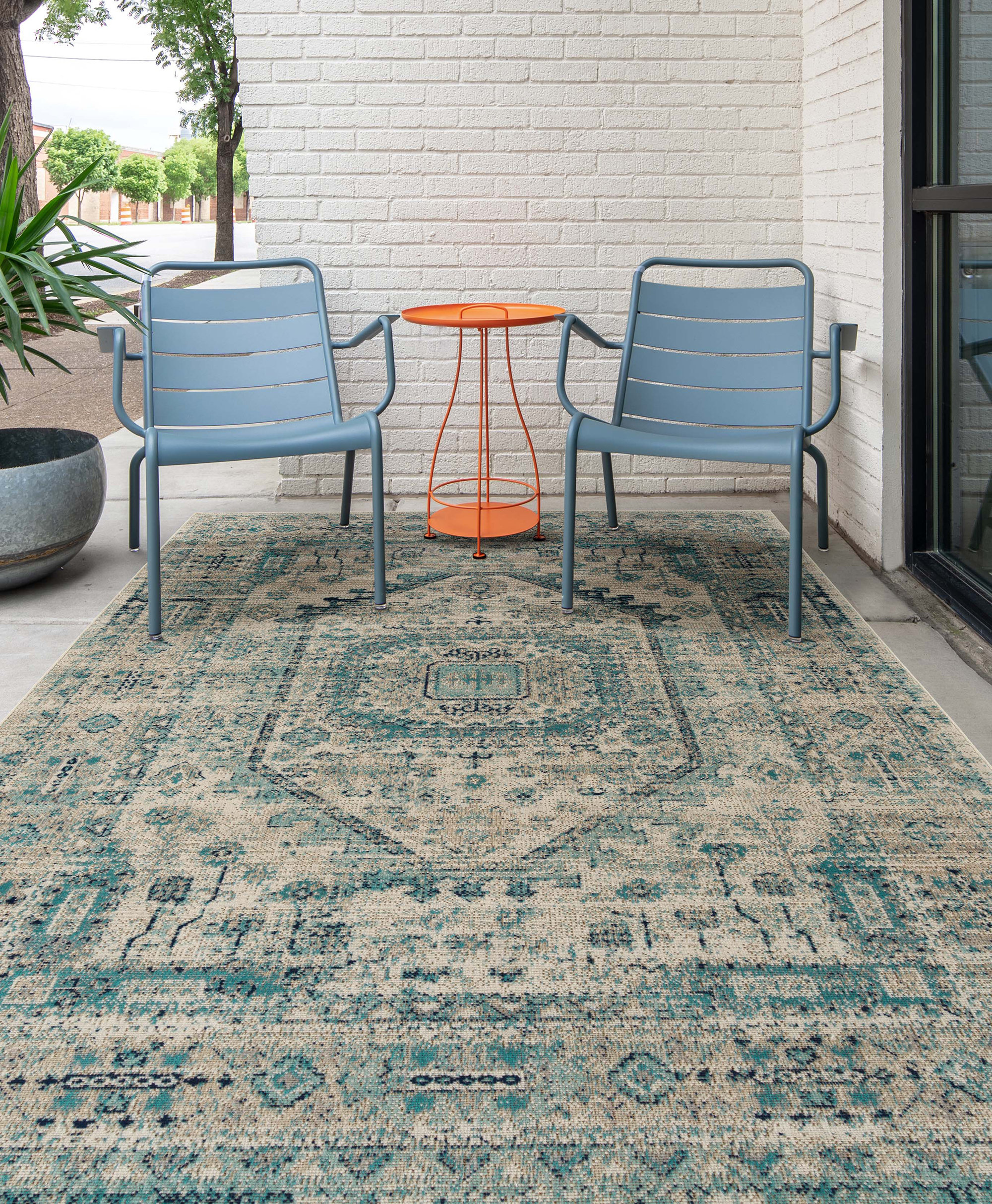 Bungalow Rose Atherton Oriental Turquoise/Beige Indoor / Outdoor Area ...