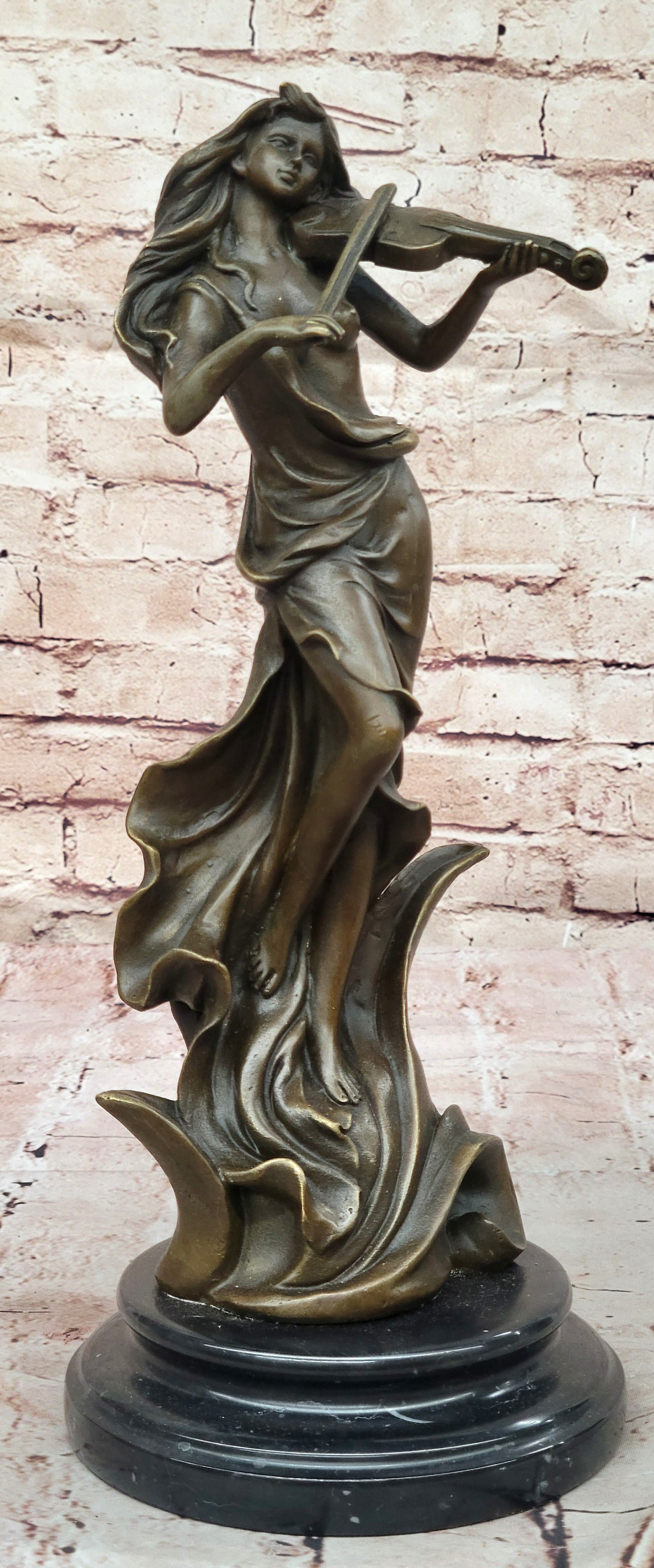 Red Barrel Studio® Bronze Violinist Statue ? Graceful Female Musician ...
