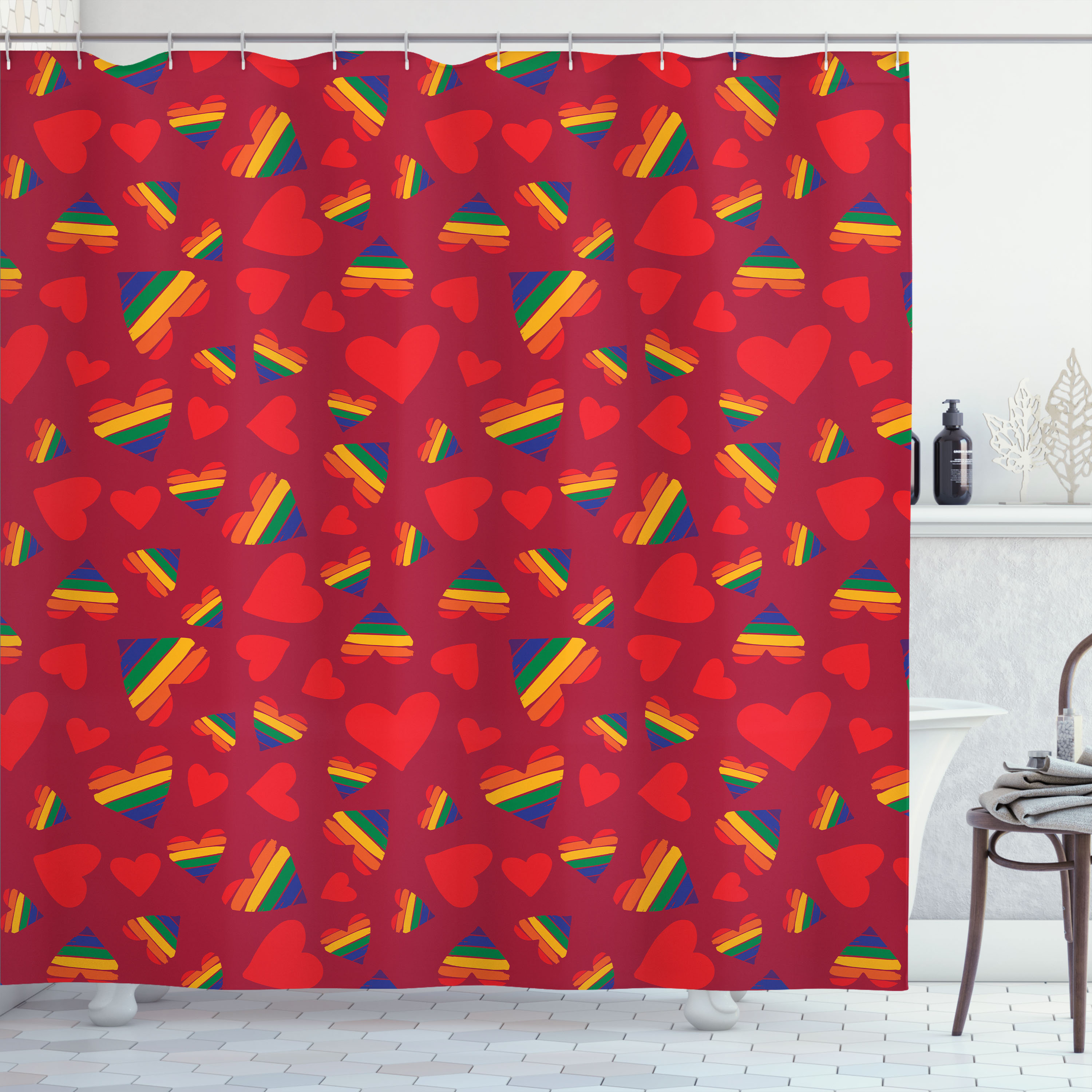 East Urban Home Pride Shower Curtain Hearts in Rainbow Colours Ruby ...