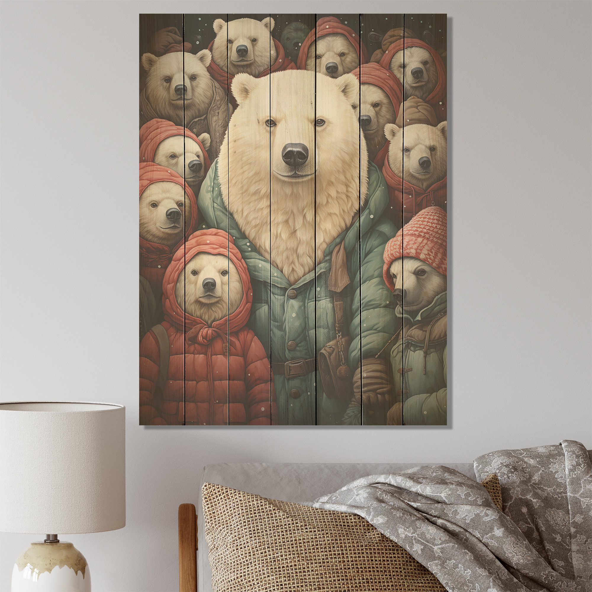 Trinx Arctic Parade Of Polar Bears I - Bear On Wood Print | Wayfair