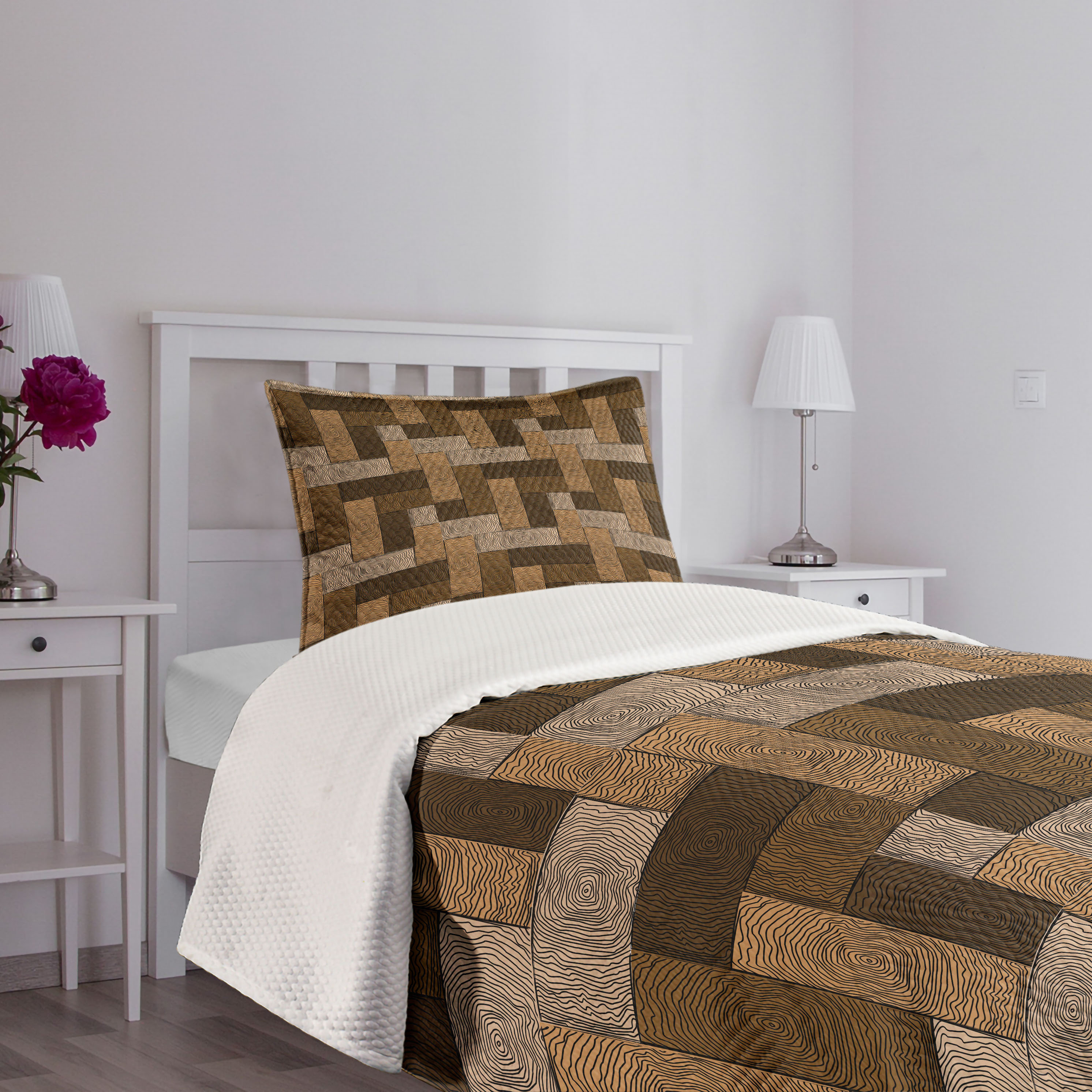 Ambesonne Chocolate Bedspread Set Wooden Parquet Motif Beige Pale Brown ...
