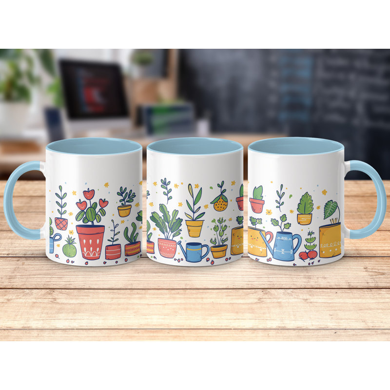 East Urban Home Kids Drawing Style 11oz Accent Mugs – White Ceramic ...