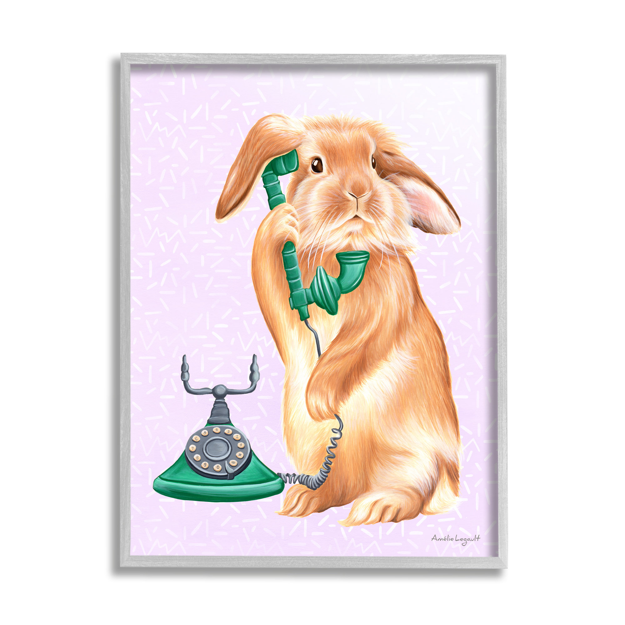 Stupell Industries Fluffy Bunny Rabbit Talking Green Rotary Phone ...