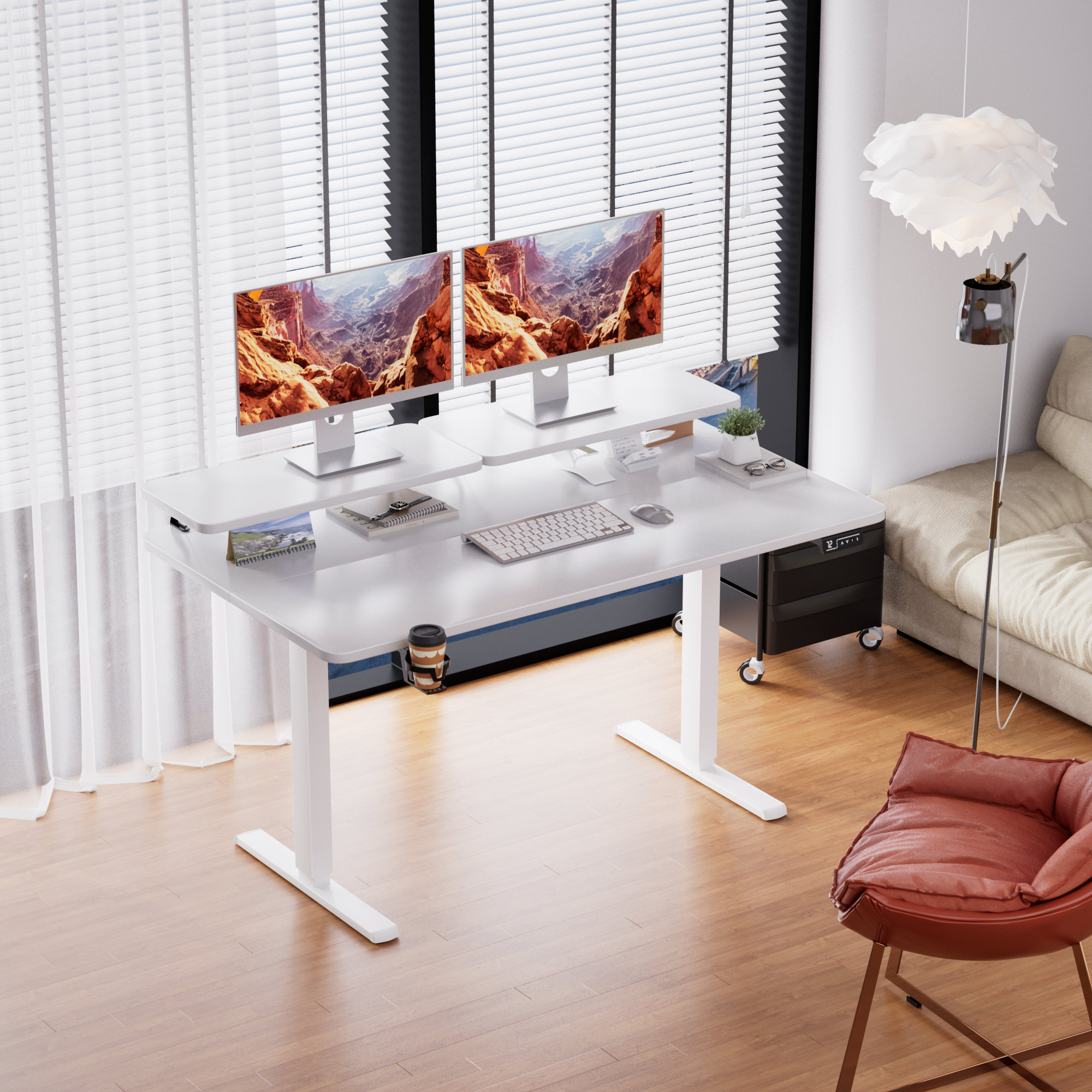 Inbox Zero Kreutzer Height Adjustable Standing Desk with Monitor Stand ...