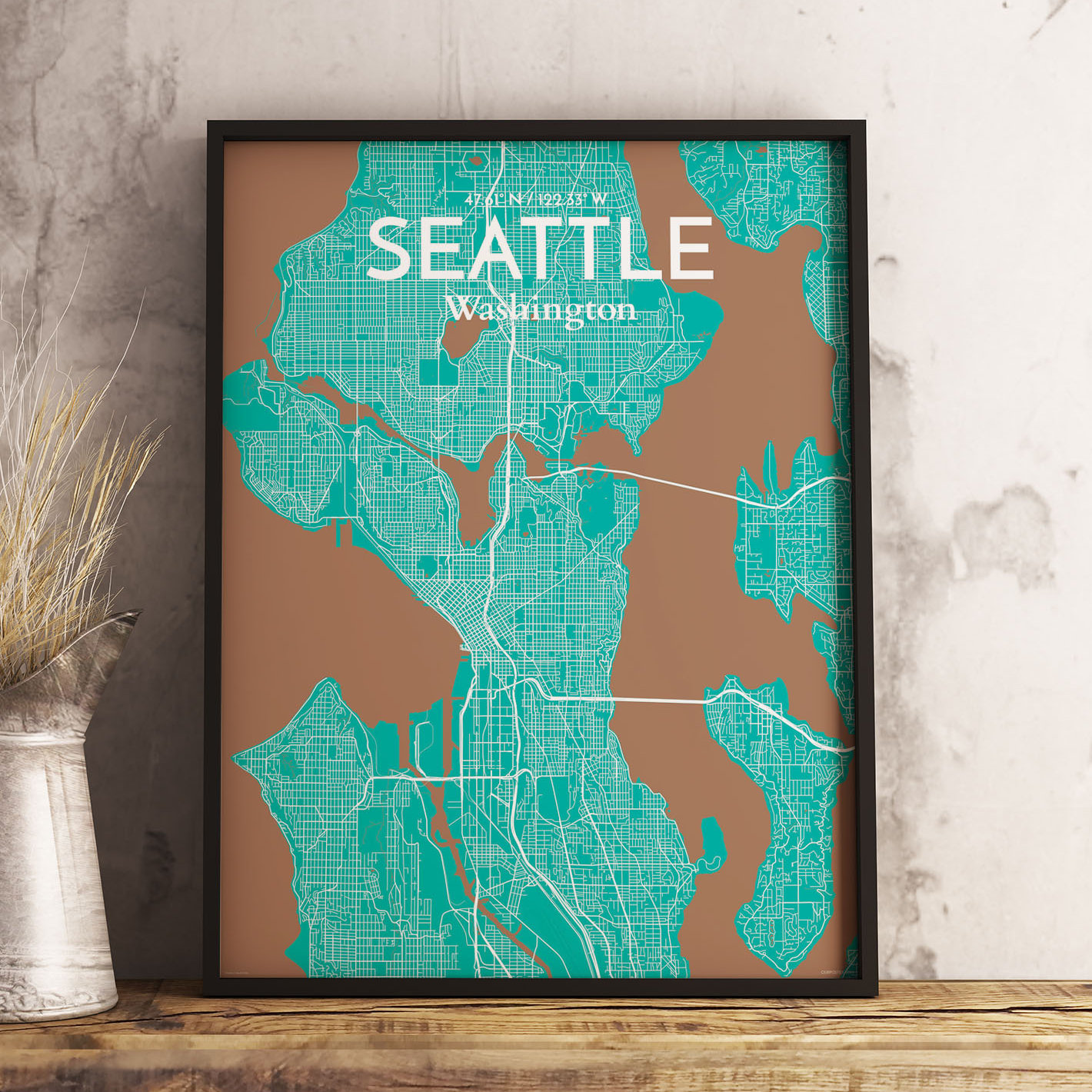 Wrought Studio™ 'Seattle City Map' Graphic Art Print Poster in Nature ...